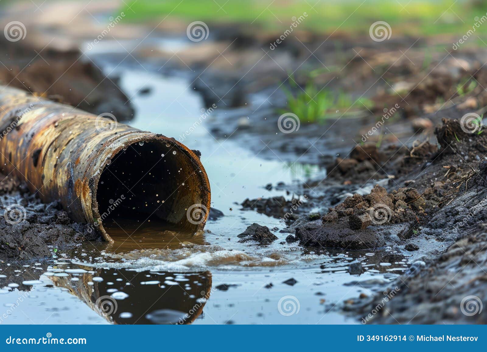 Pipe with Toxic Waste in the River, Water Pollution Stock Photo - Image ...