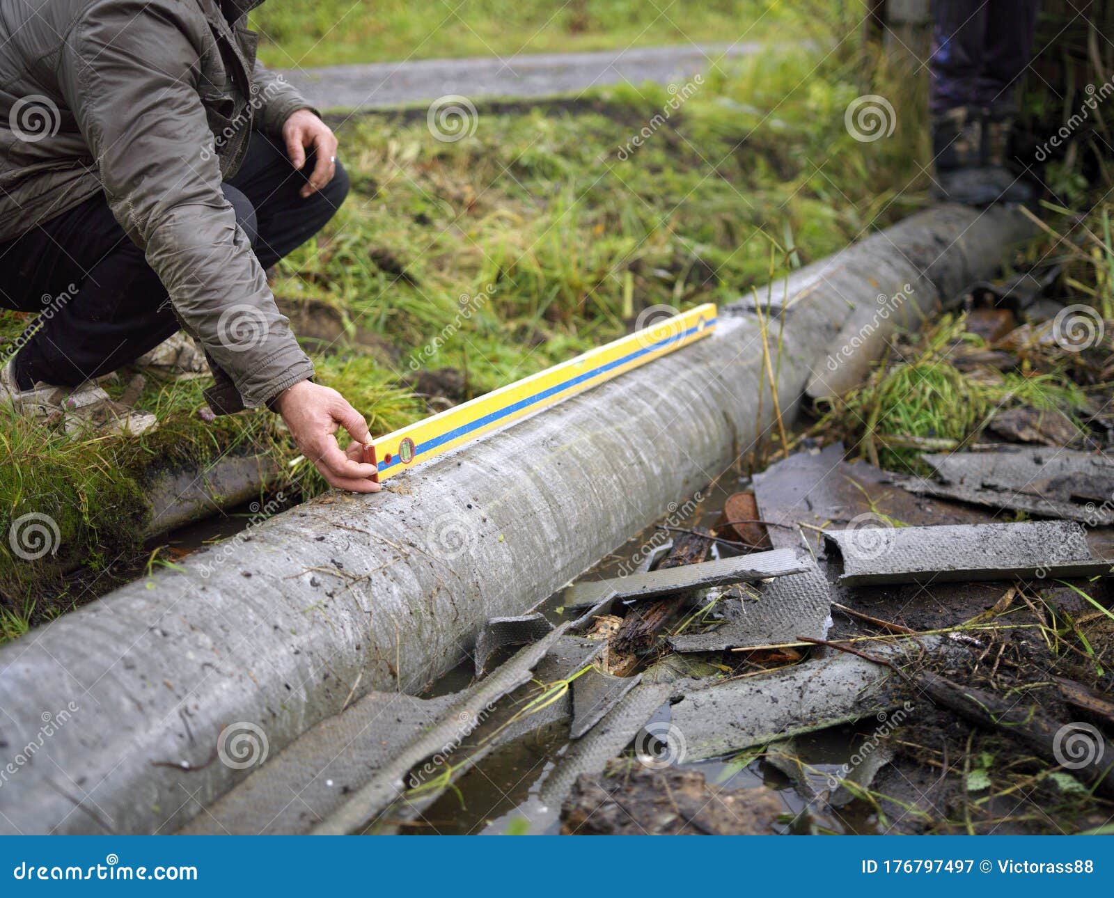 Checking Pipe with Level Ruler Stock Image - Image of worker, ruler ...
