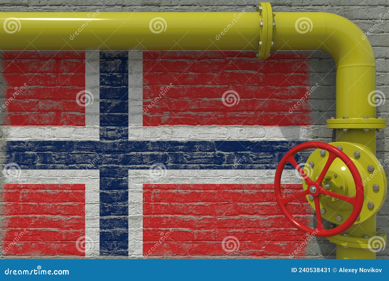 Painted Flag of Norway and Yellow Pipe with Valve, 3d Rendering Stock ...