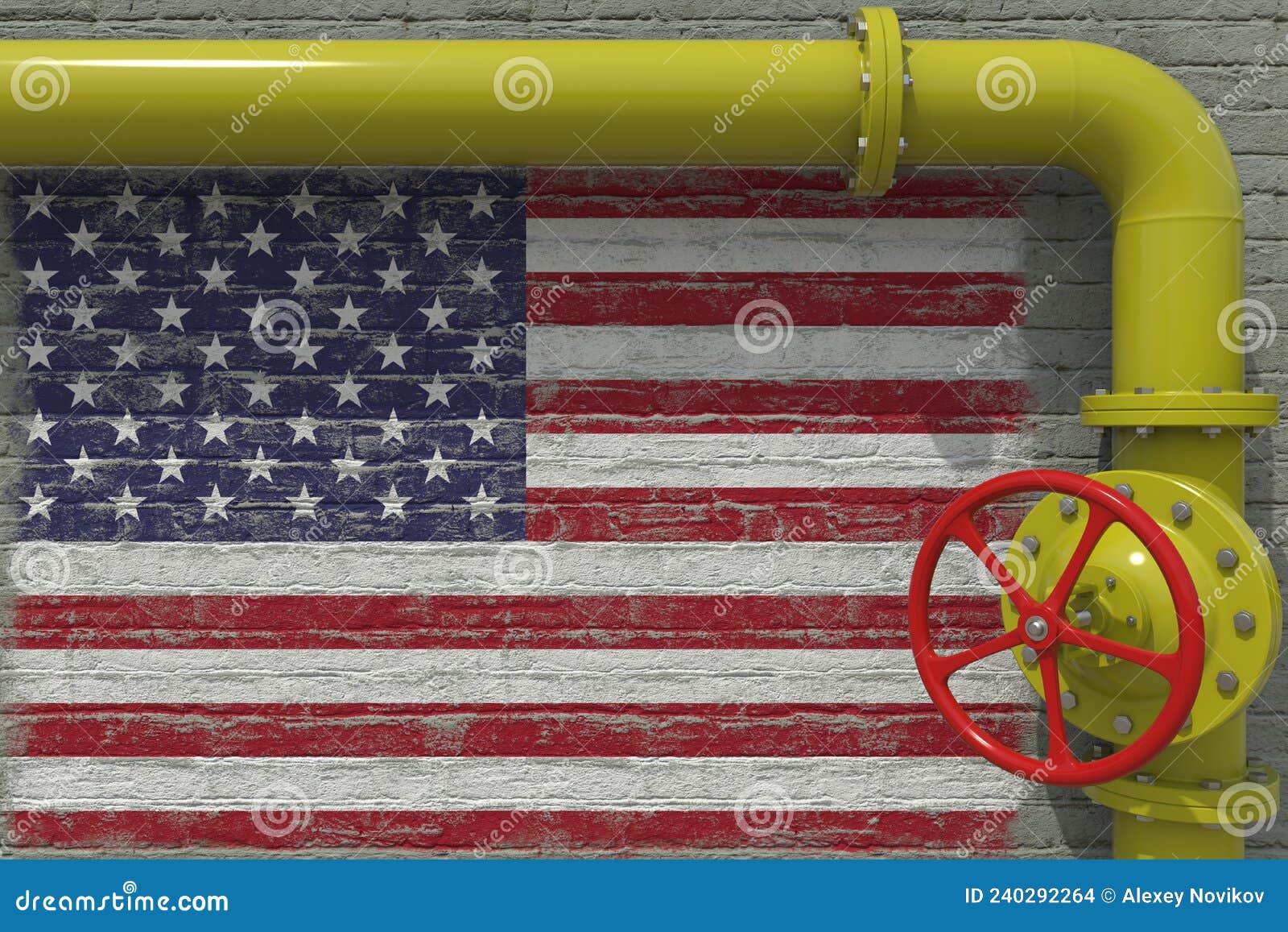 Flag of the USA and Industrial Pipe with Valve. 3d Rendering Stock ...