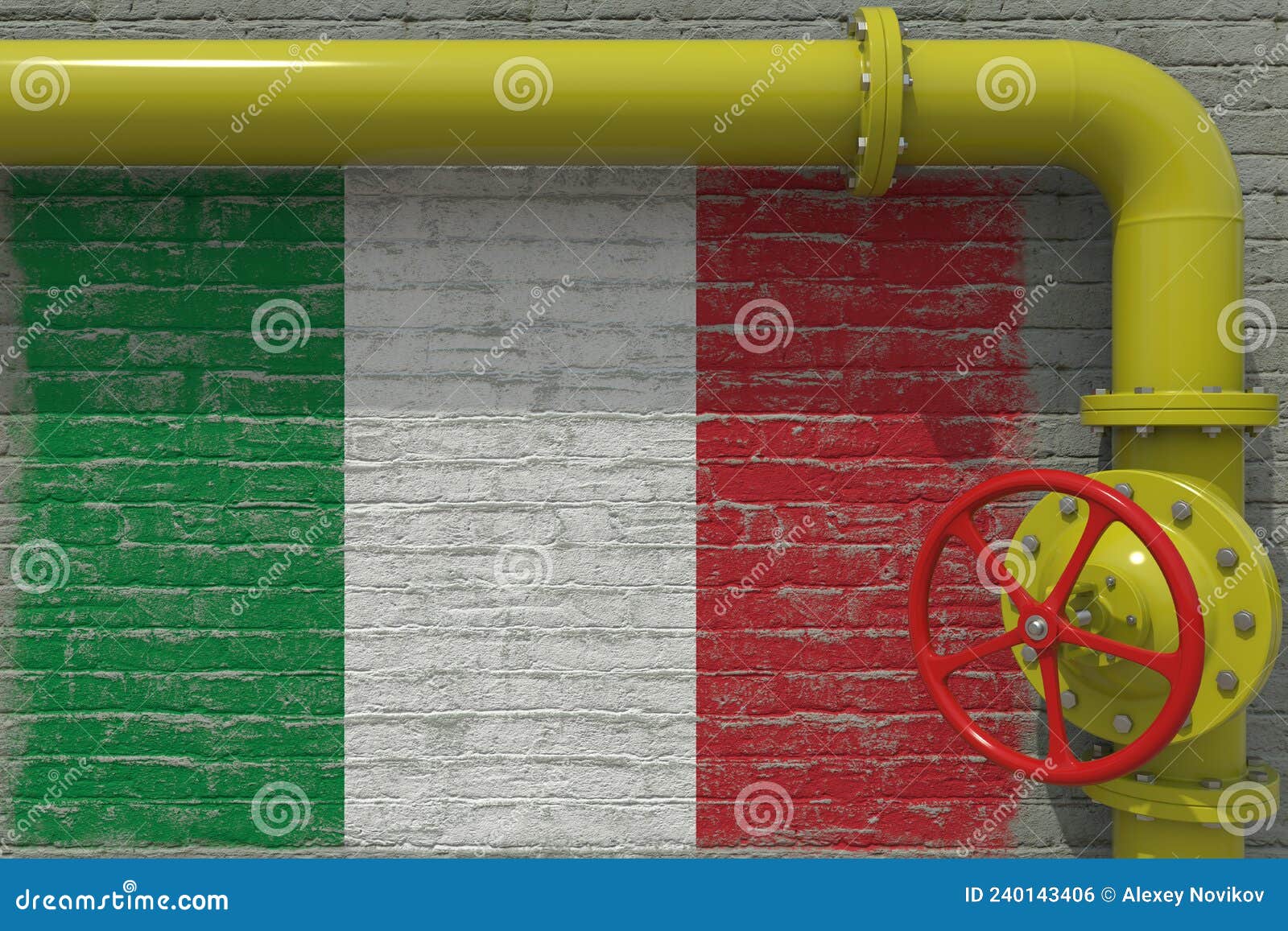 Pipe with Valve and Flag of Italy. 3d Rendering Stock Illustration ...
