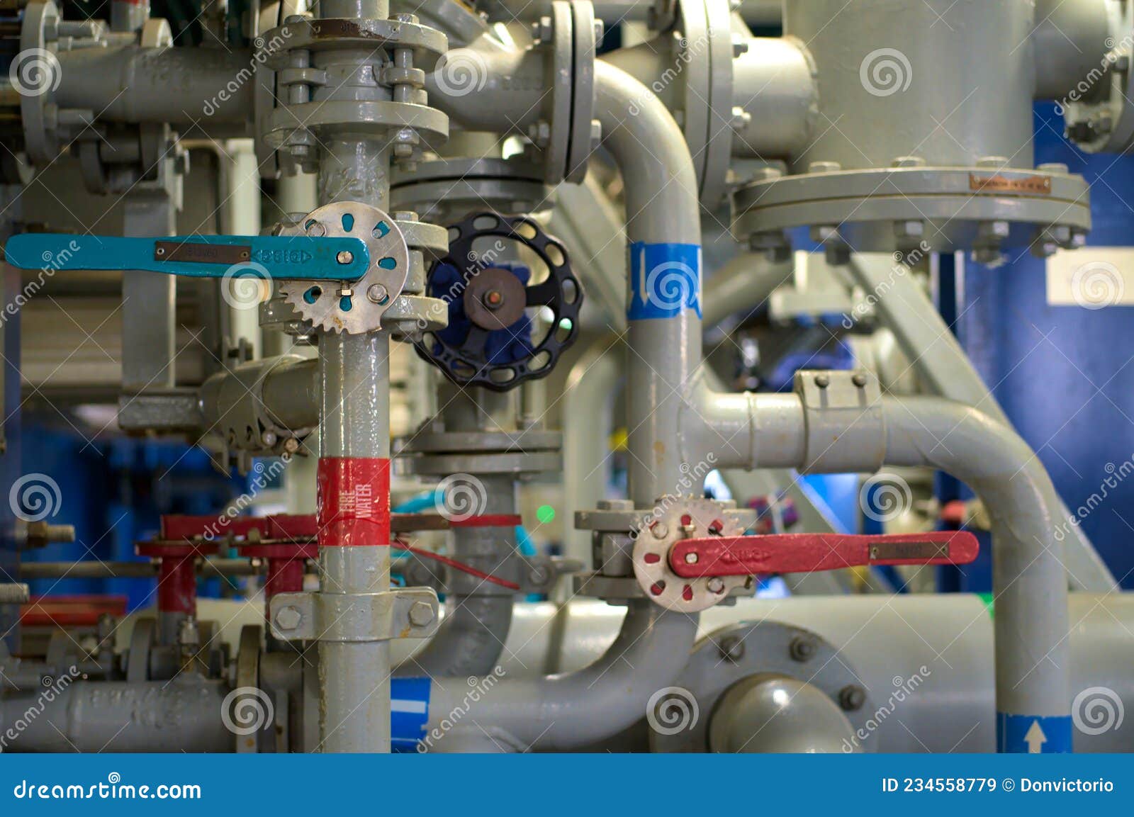 Industrial Piping and Valves. Modern Ship Interior Stock Image - Image ...