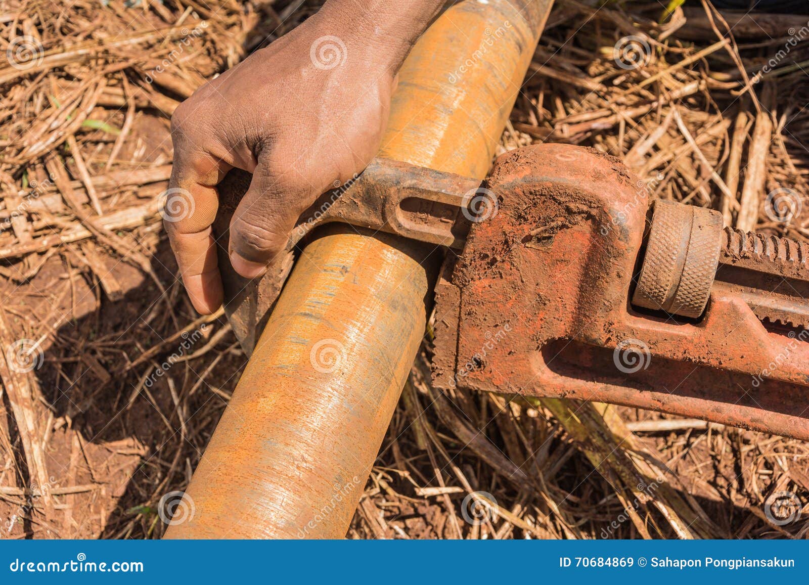 Pipe Was Locked by Pipe Wrench. Stock Image - Image of dirty ...