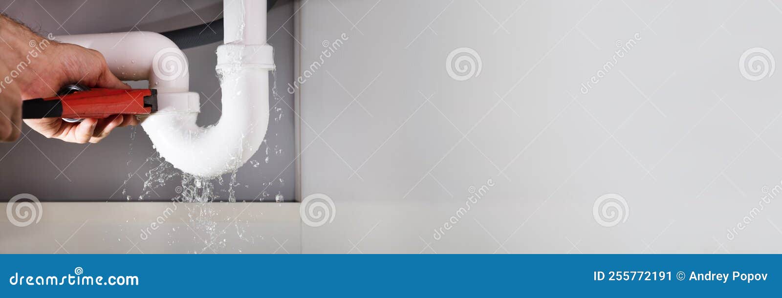 Pipe Water Leak Fix stock image. Image of sink, fall - 255772191