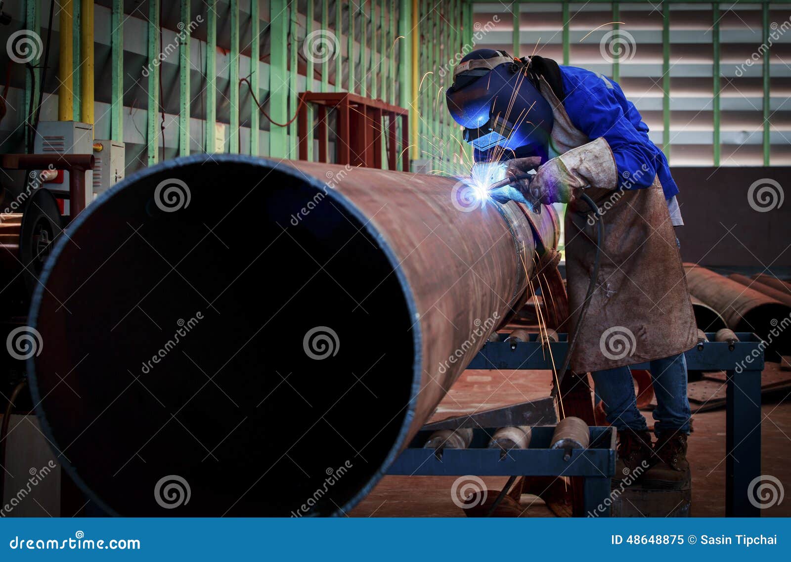 Welding The Pipeline For Laying On The Seabed. Work In A Pipe Layer ...