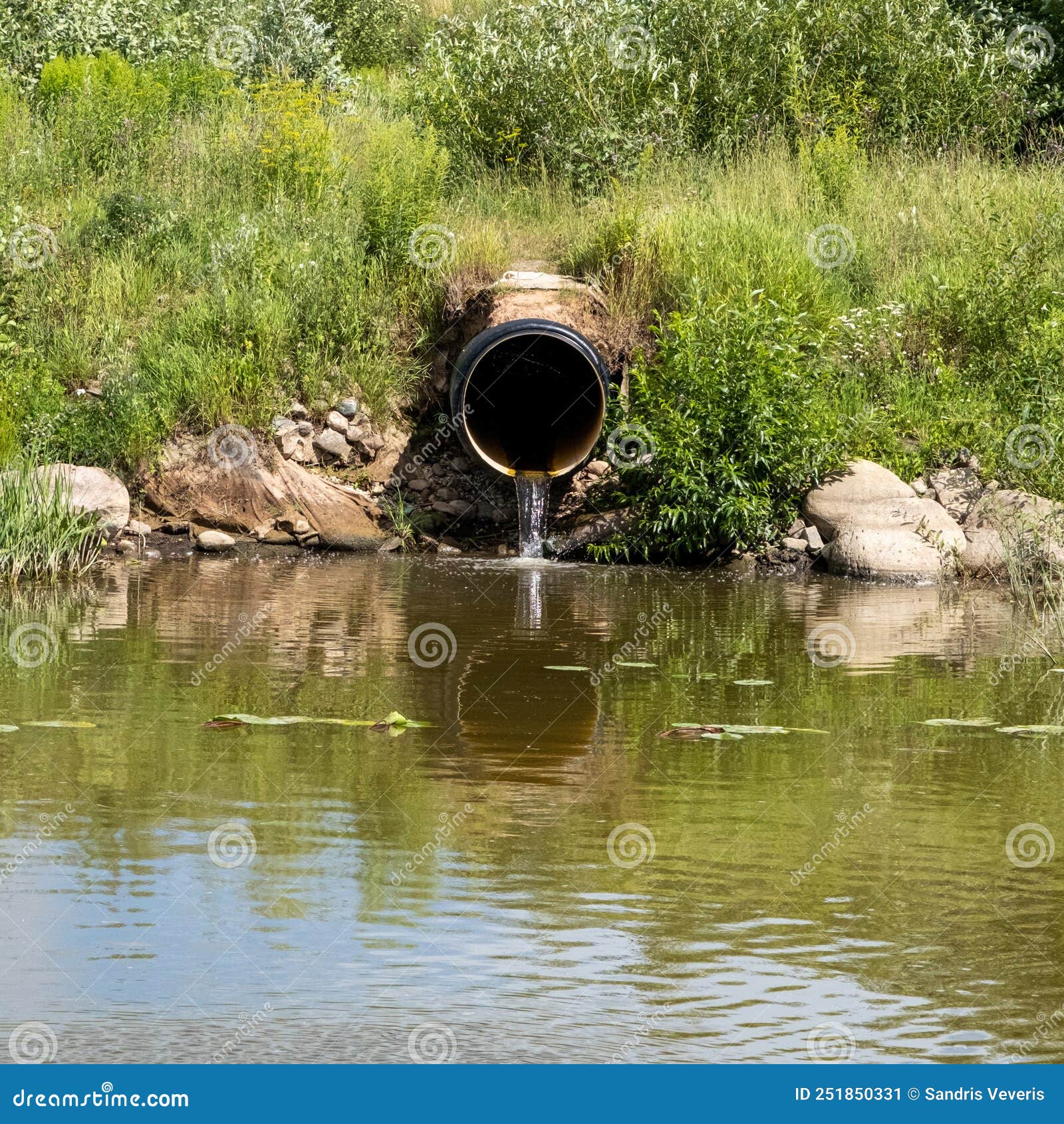 A Pipe through Which Polluted Water Flows in Nature. Stock Image ...