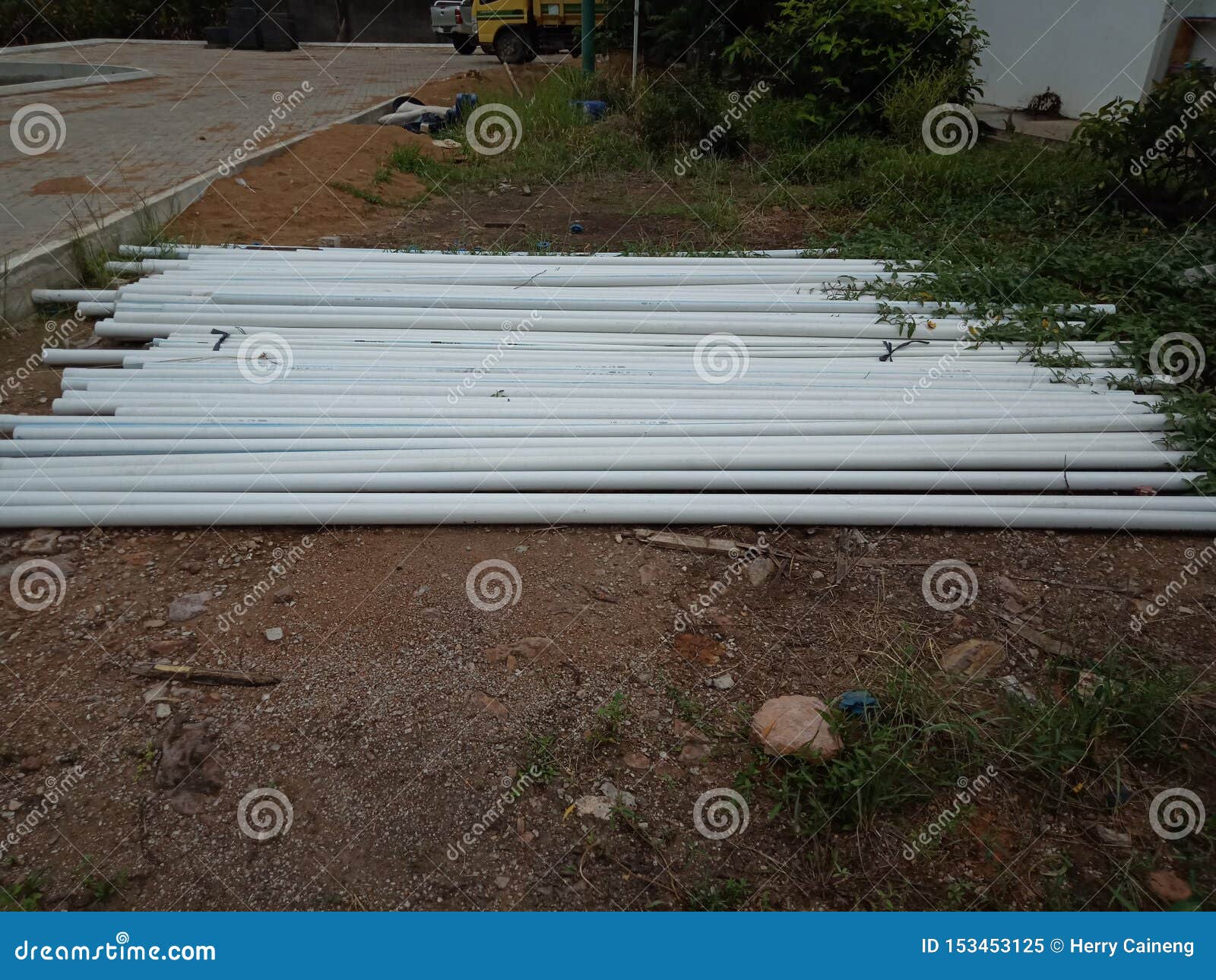 Pipe white in the soil stock image. Image of background - 153453125