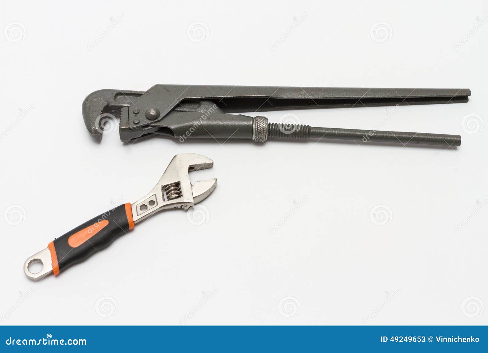 Pipe Wrench and a Small Adjustable Wrench on a White Background. Stock ...