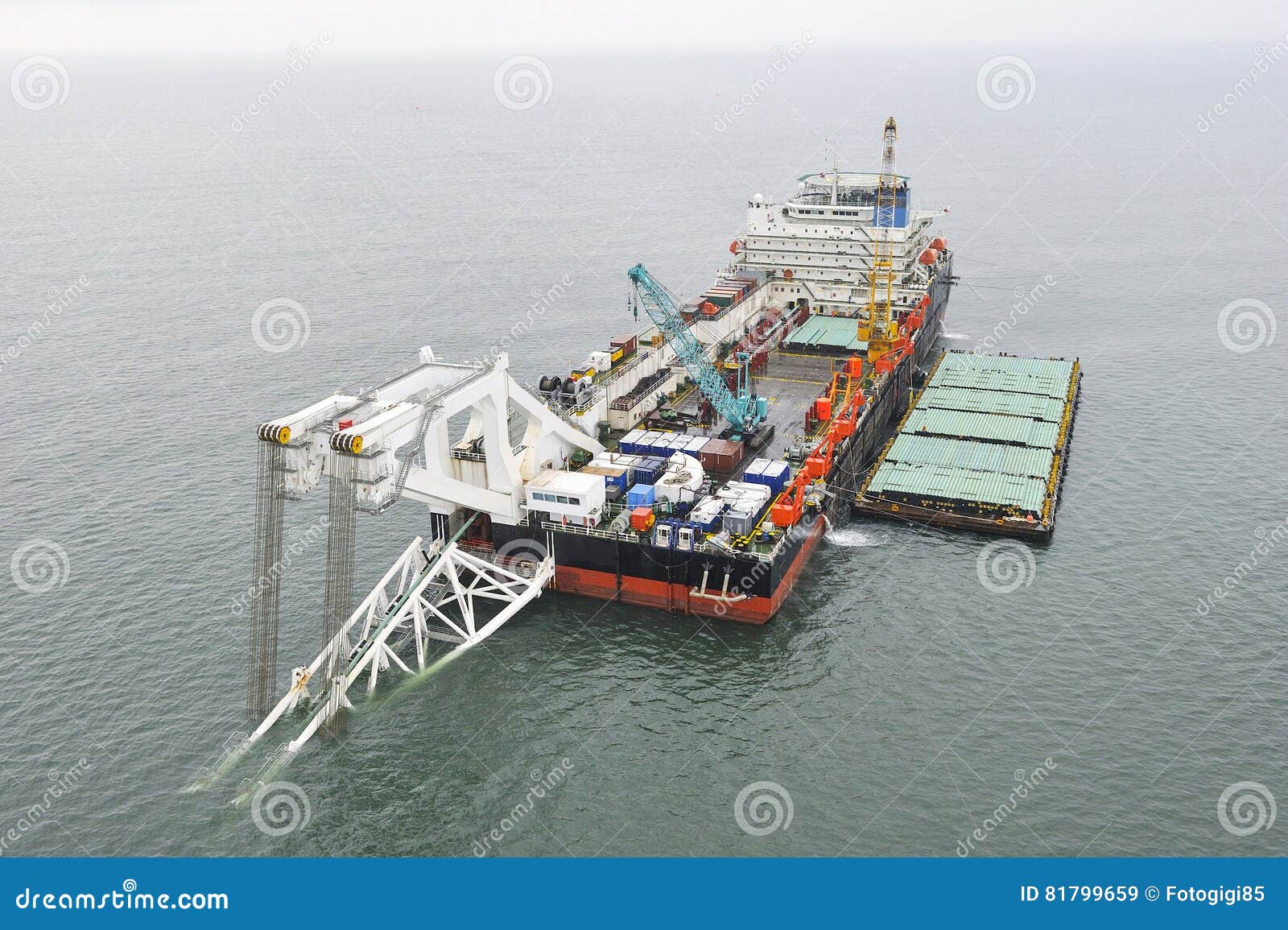 The pipelaying barge stock image. Image of construction - 81799659
