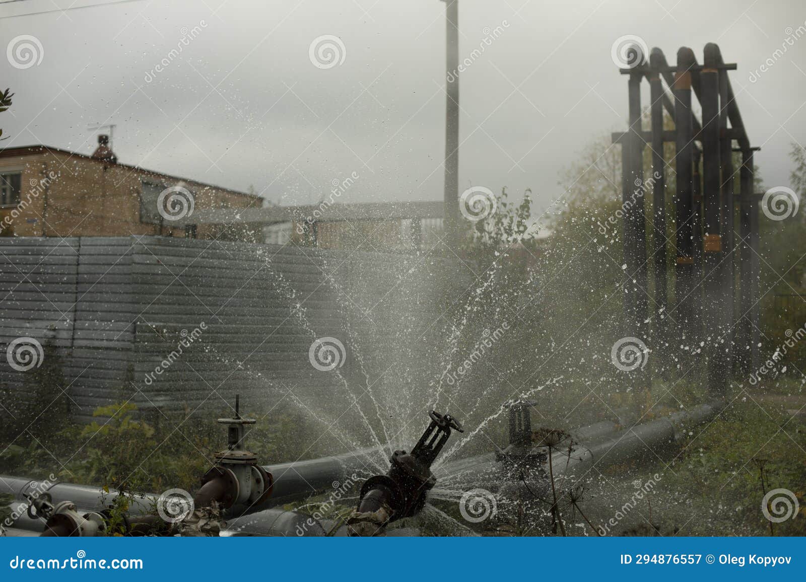 Pipeline Accident. Boiling Water Pours from Pipe Stock Image - Image of ...
