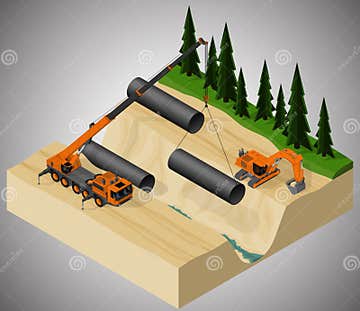 Pipeline Construction Process. Stock Vector - Illustration of fuel ...