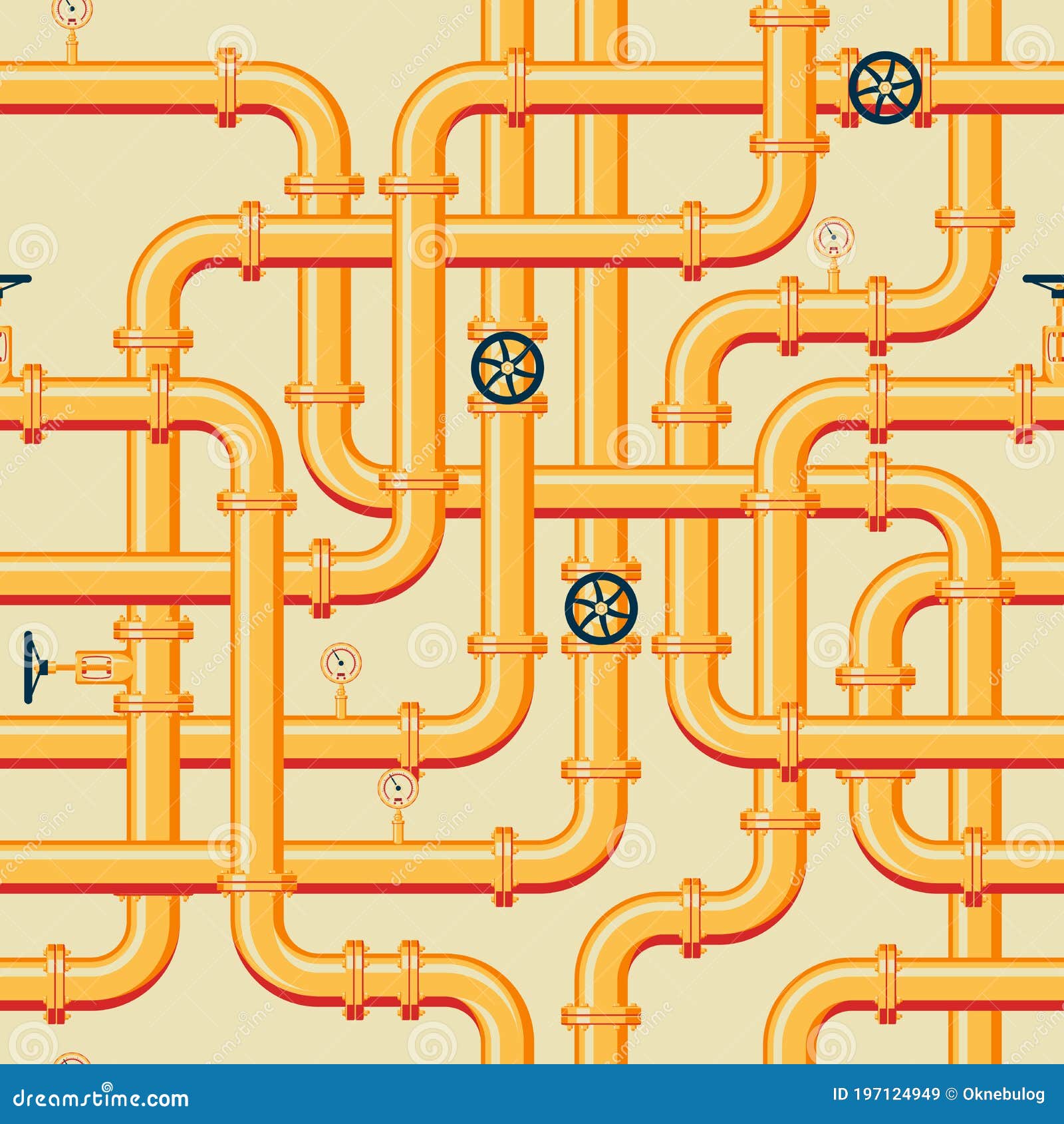 Intertwining Golden Pipes. Pipeline Vector Seamless Pattern in Flat ...