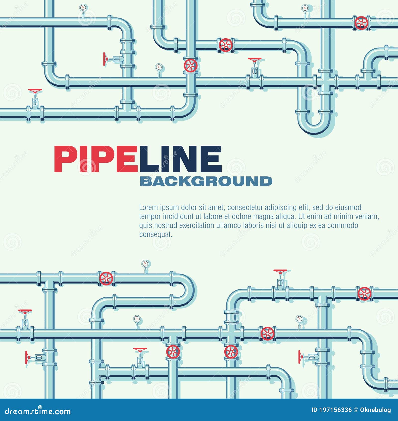 Pipeline Vector Background in Flat Style. Pipes with Taps and Gauges ...