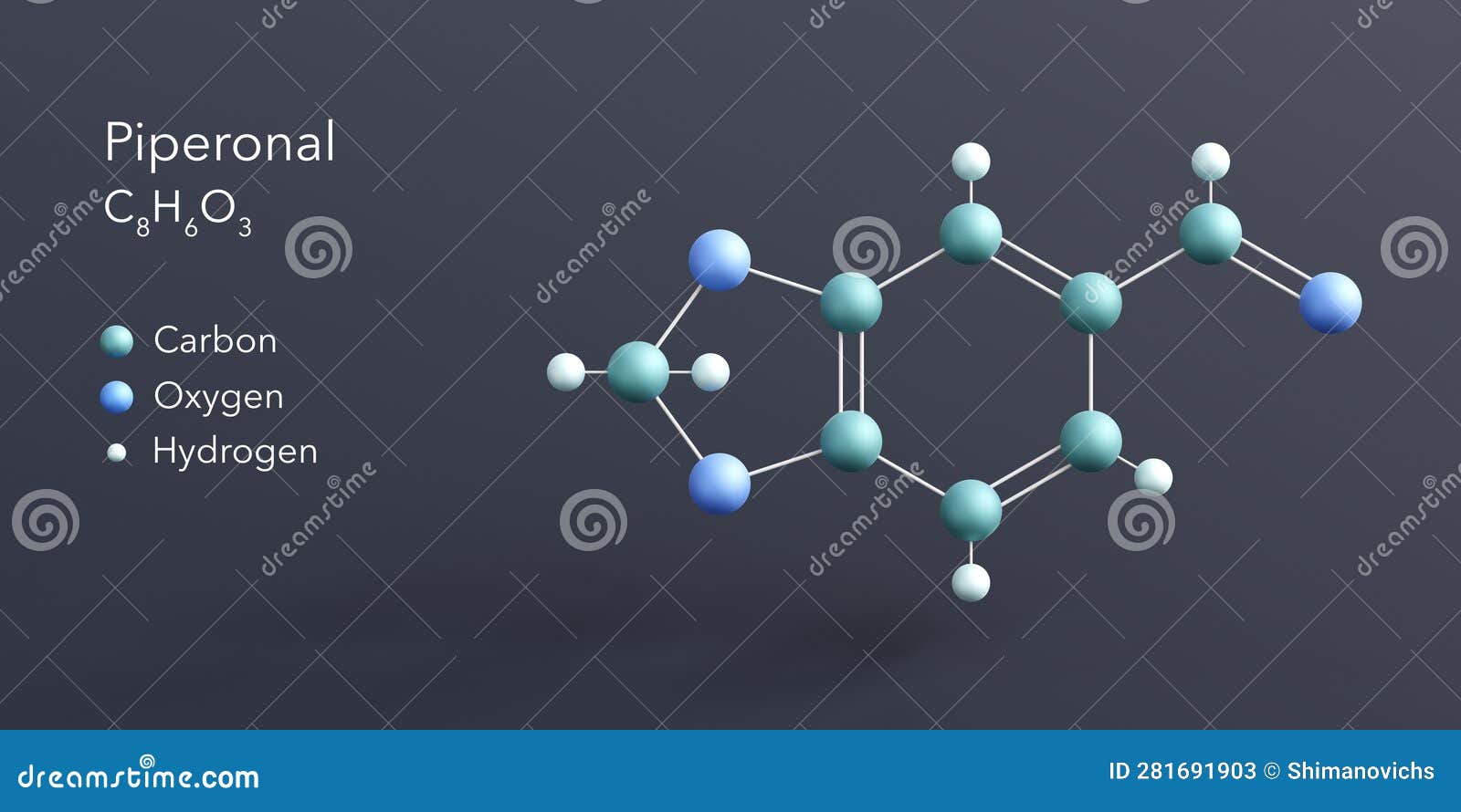 Piperonal Molecule 3d Rendering, Flat Molecular Structure with Chemical ...