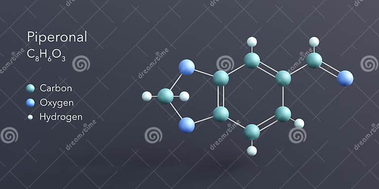 Piperonal Molecule 3d Rendering, Flat Molecular Structure with Chemical ...