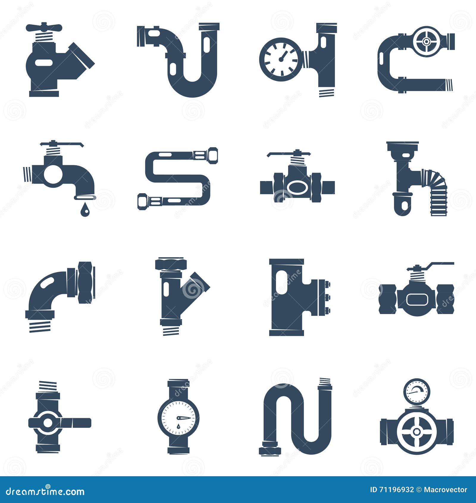 Pipes Black White Icons Set Stock Vector - Illustration of collection ...