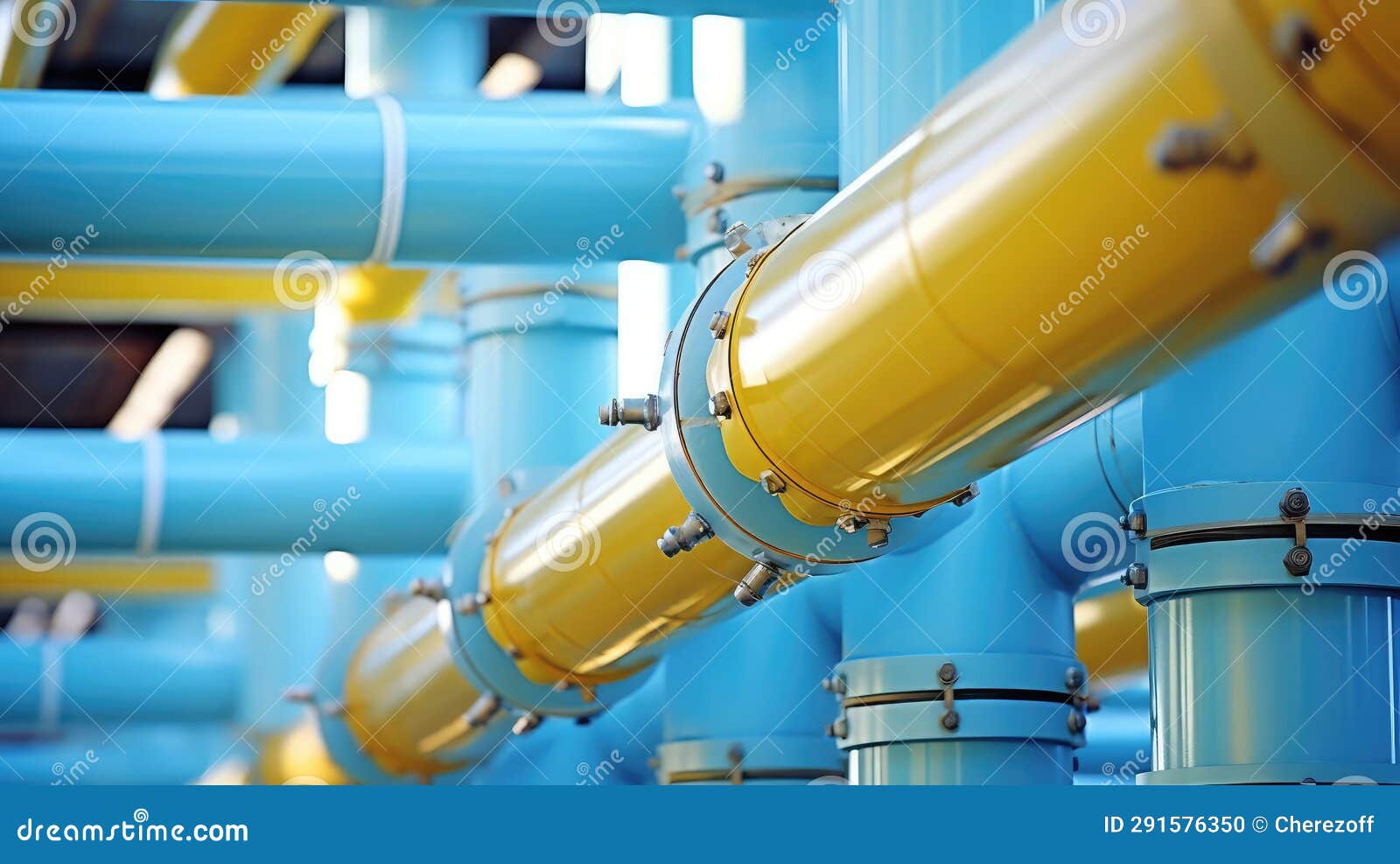 The Pipes are Blue and Yellow Stock Photo - Image of technology, yellow ...
