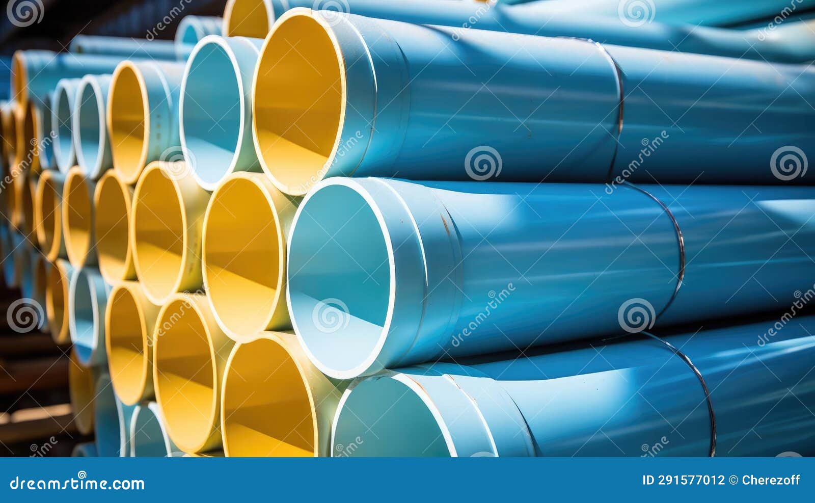 The Pipes are Blue and Yellow Stock Photo - Image of construction ...