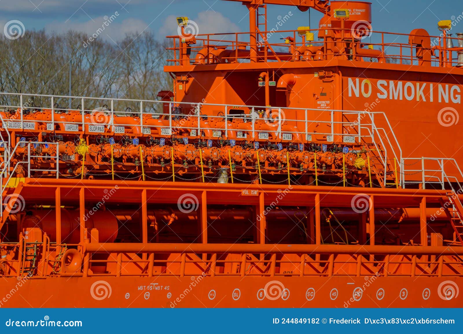Pipes on the Deck of the Tanker.Detail Shot of a Tanker Ship. Stock ...