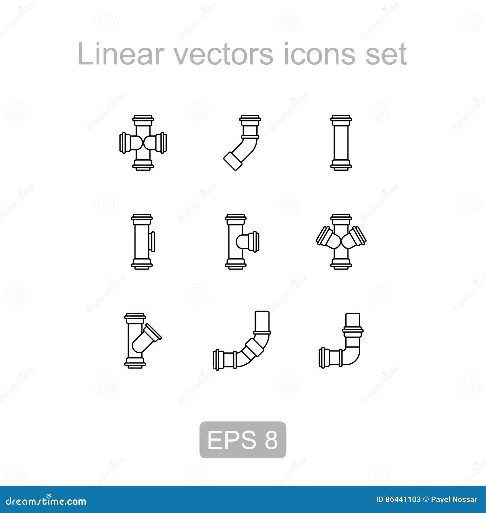 Pipes, Fittings Icon Set . Linear Icon. Stock Illustration ...