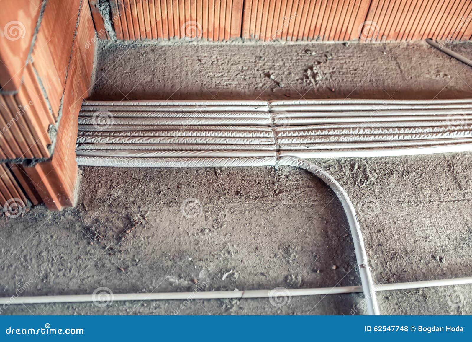 Pipes and Heating System at House Construction Site. Floor Heating ...