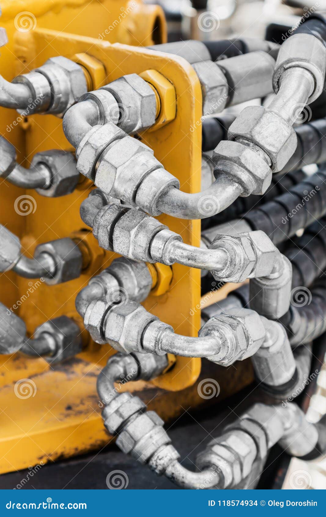 Pipes and the Hydraulic System of the Tractor or Excavator Stock Photo ...
