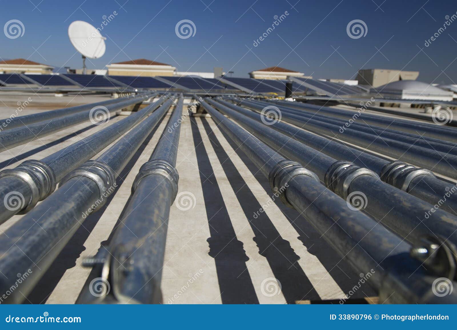 Pipes Leading To Solar Panels Stock Photo - Image of outside ...