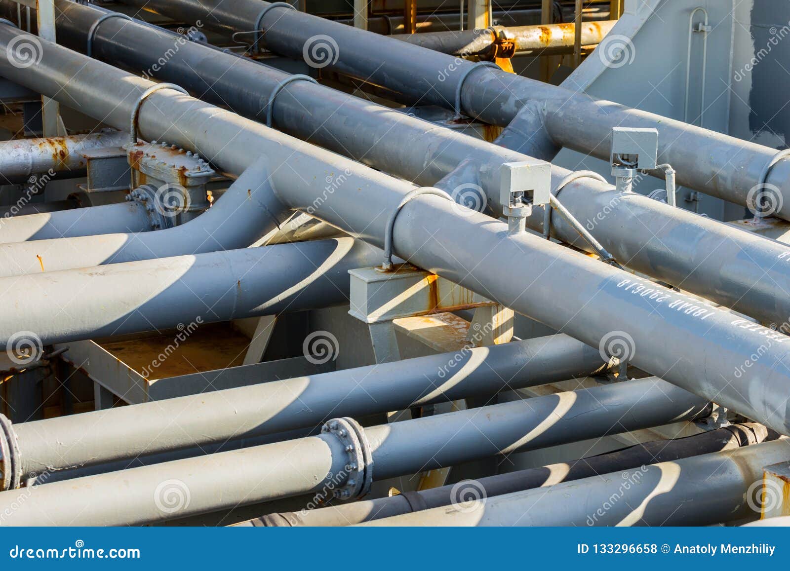 Pipes of Oil Tanker Cargo System. Stock Photo - Image of refinery, tank ...