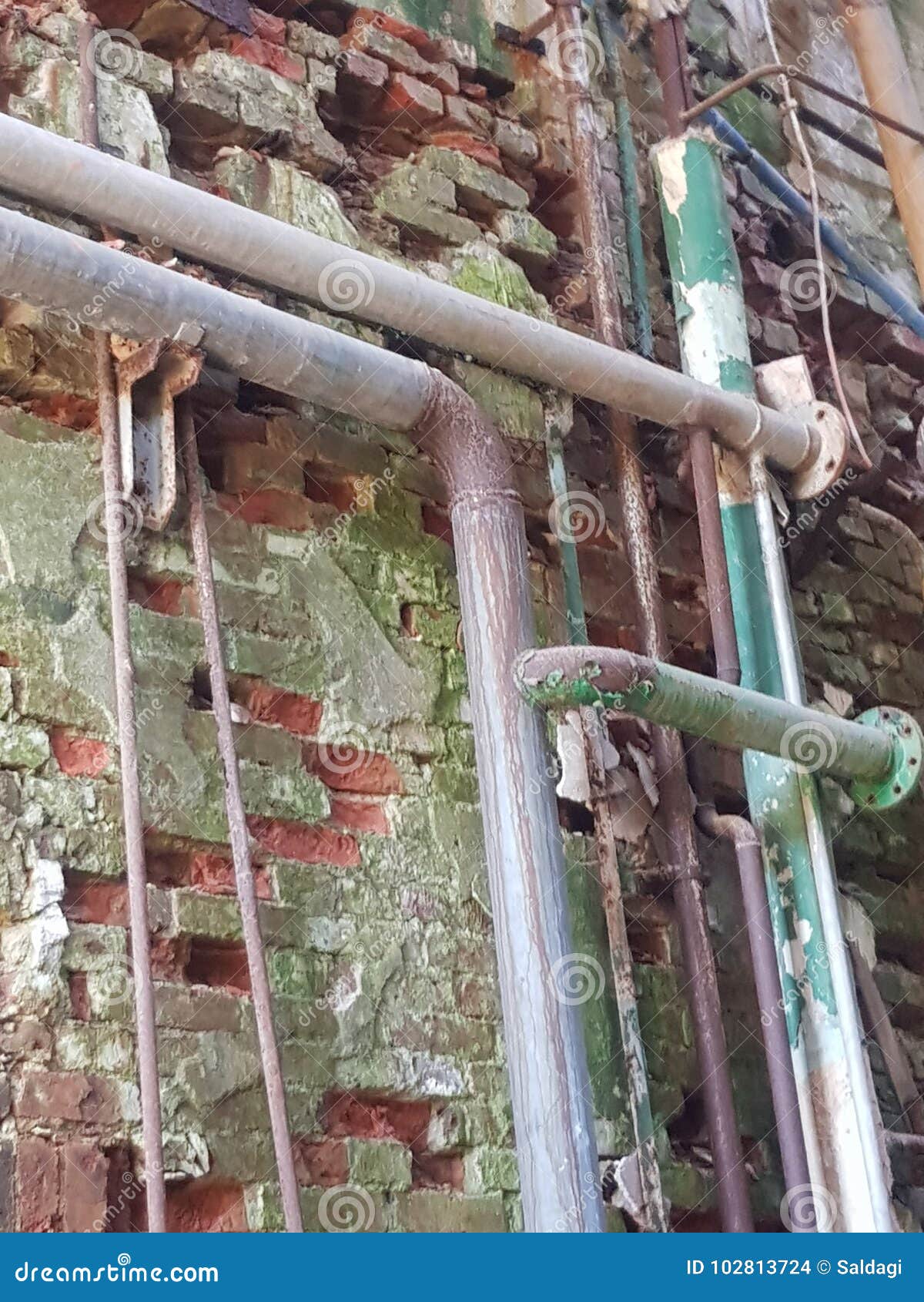 Pipes at the Old Factory Wall Stock Photo - Image of factory, rock ...