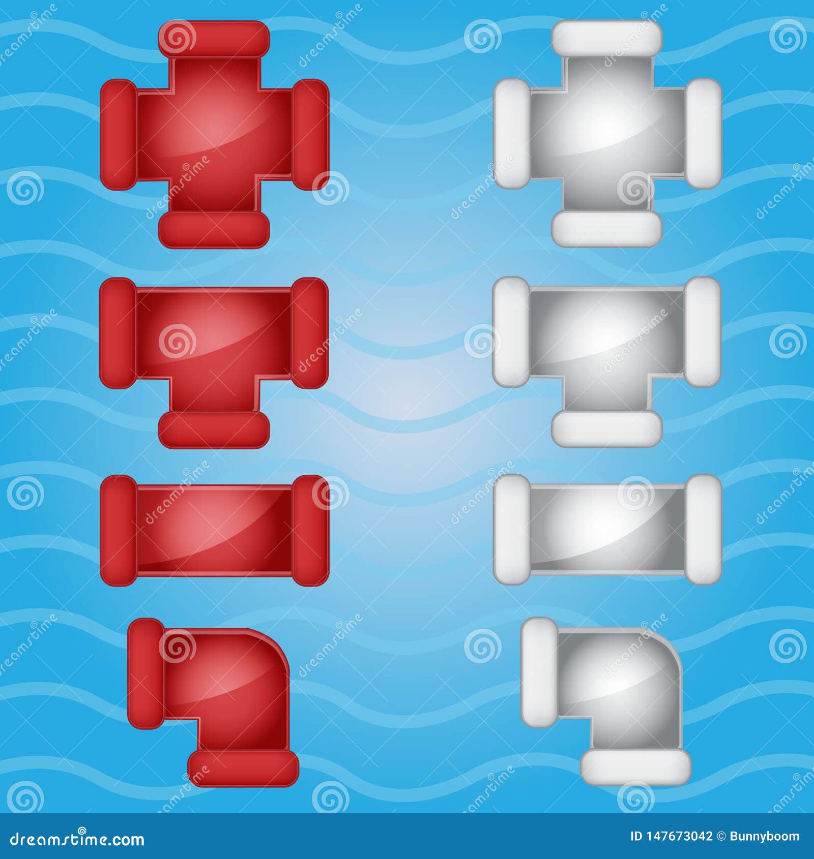 Pipes Plumbing Color Red and Gray Candy Icon Set in Different. Stock ...