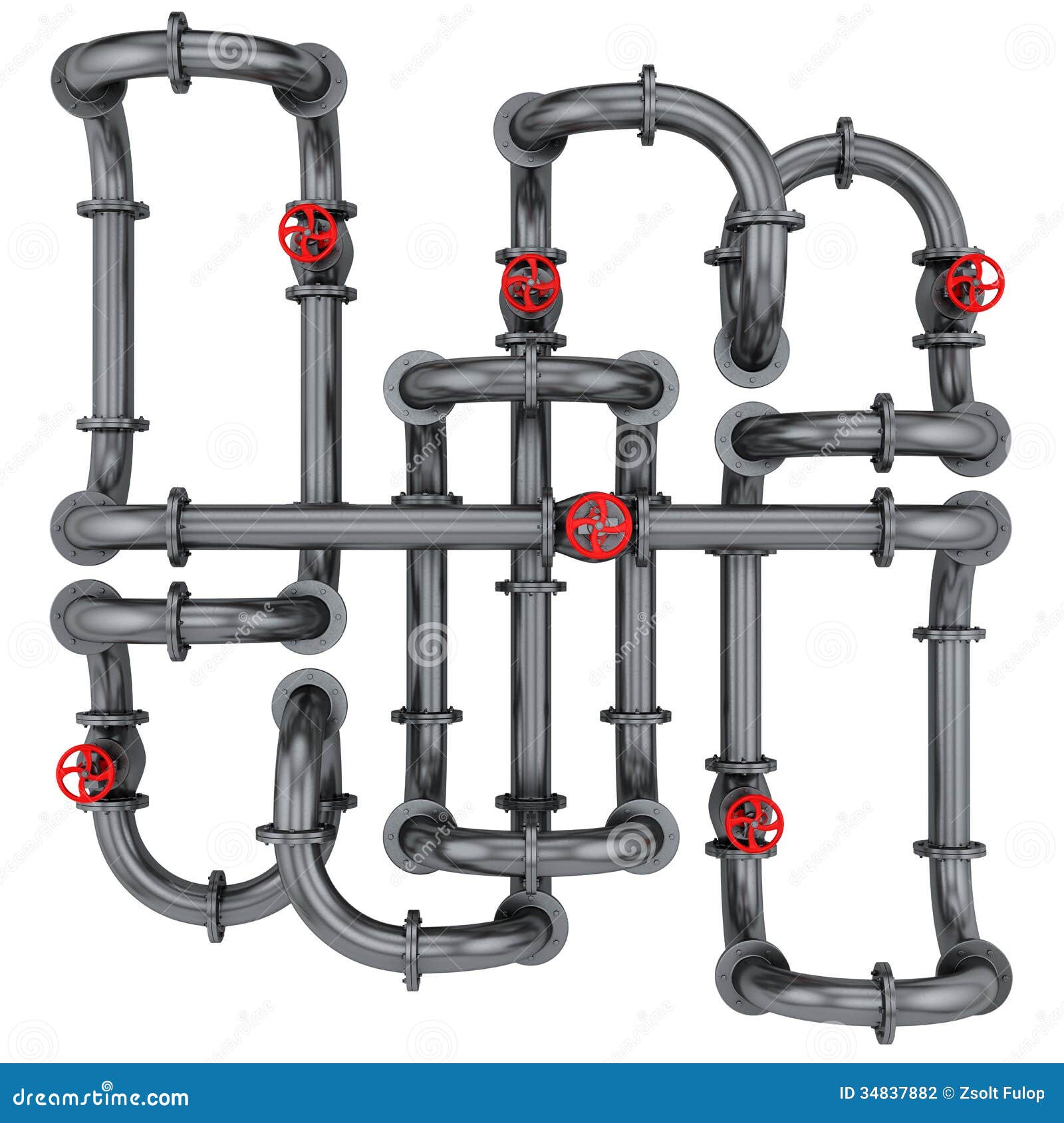Pipes with red valves stock illustration. Illustration of design - 34837882