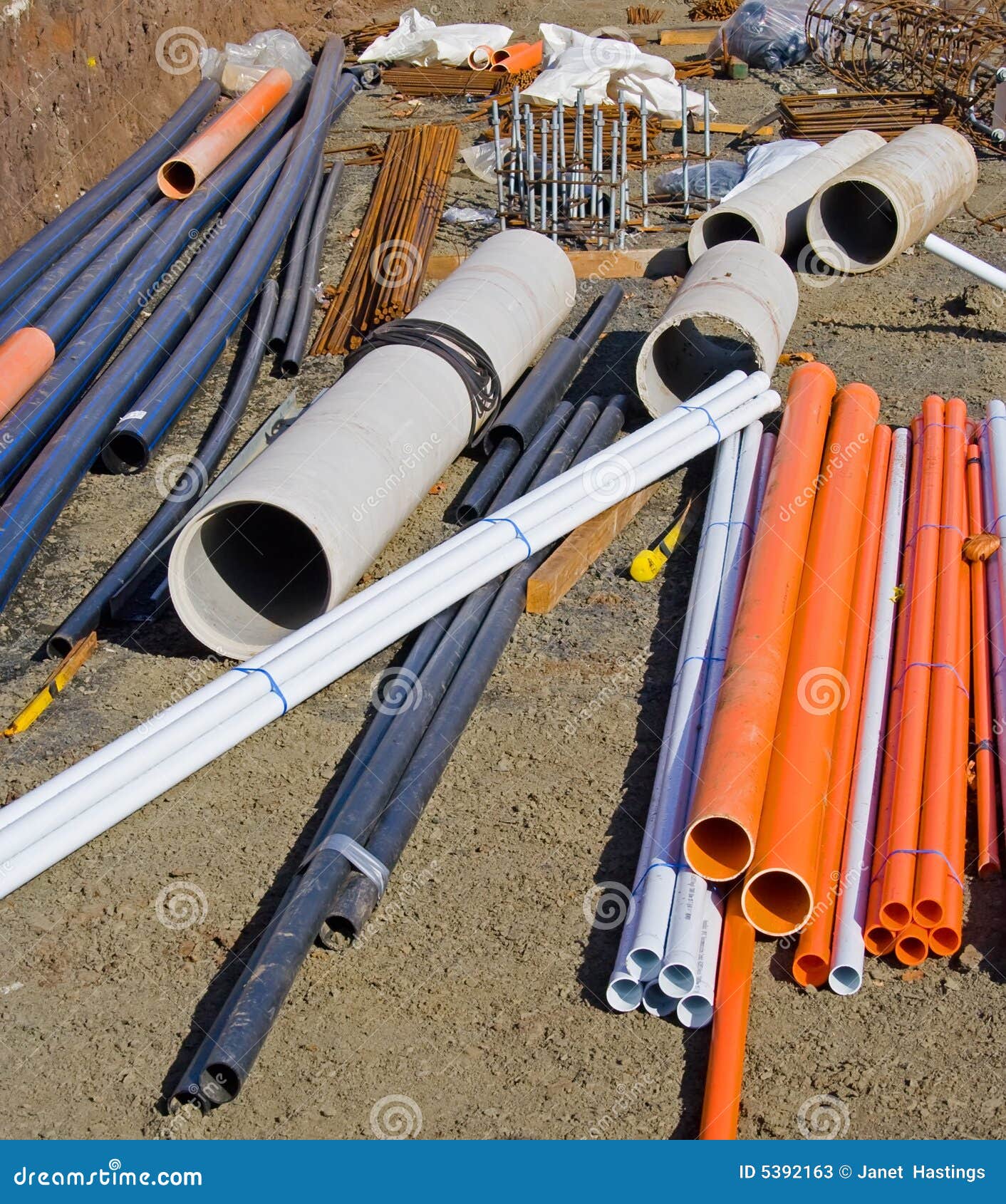Pipes and Reinforcing on Building Site Stock Image - Image of supplies ...