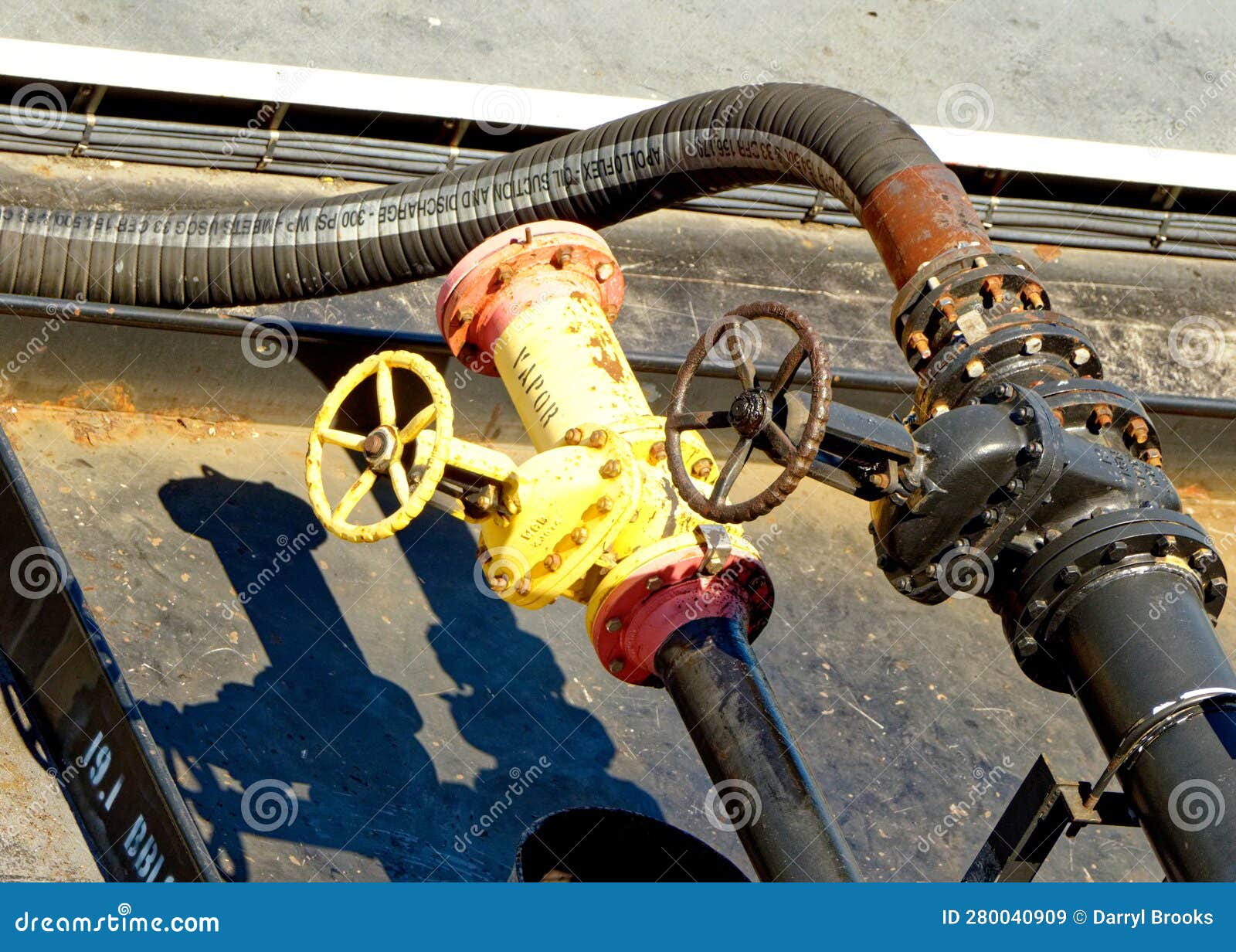 Pipes and Valves on Barge stock image. Image of floating - 280040909