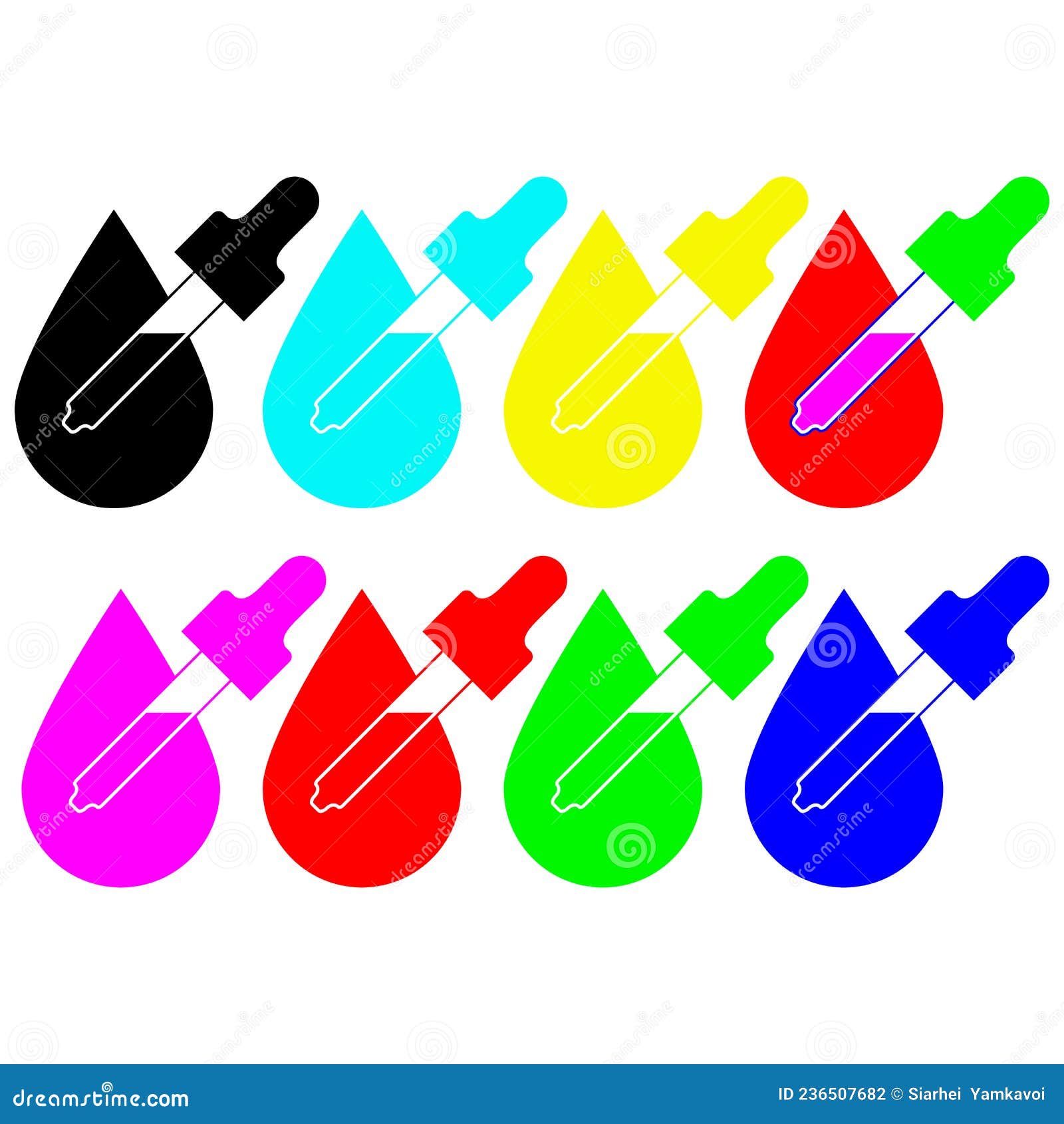 Pipette Dropper with a Big Drop. Set of Colorful Bright Vector ...