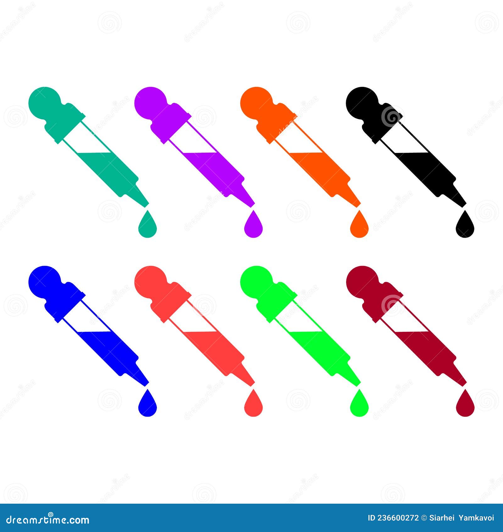 Pipette Dropper with a Drop. Set of Colorful Bright Vector ...