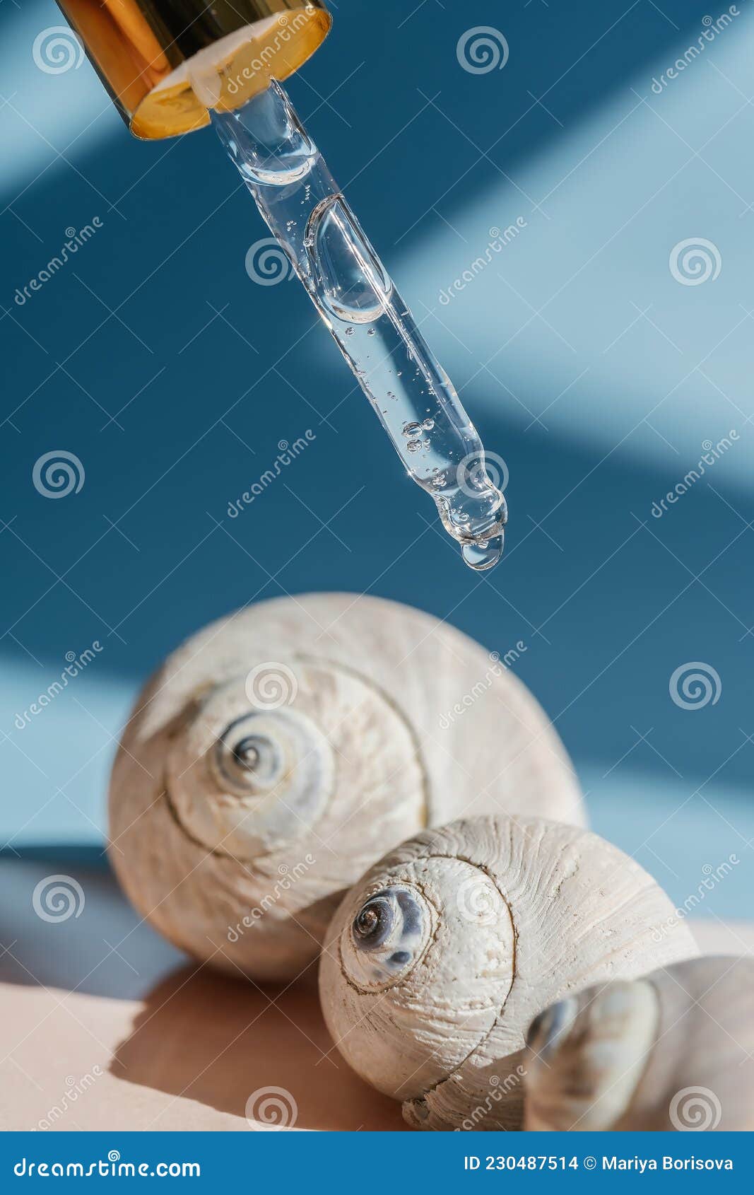 Pipette with Transparent Serum on the Background of Shells. Stock Photo ...
