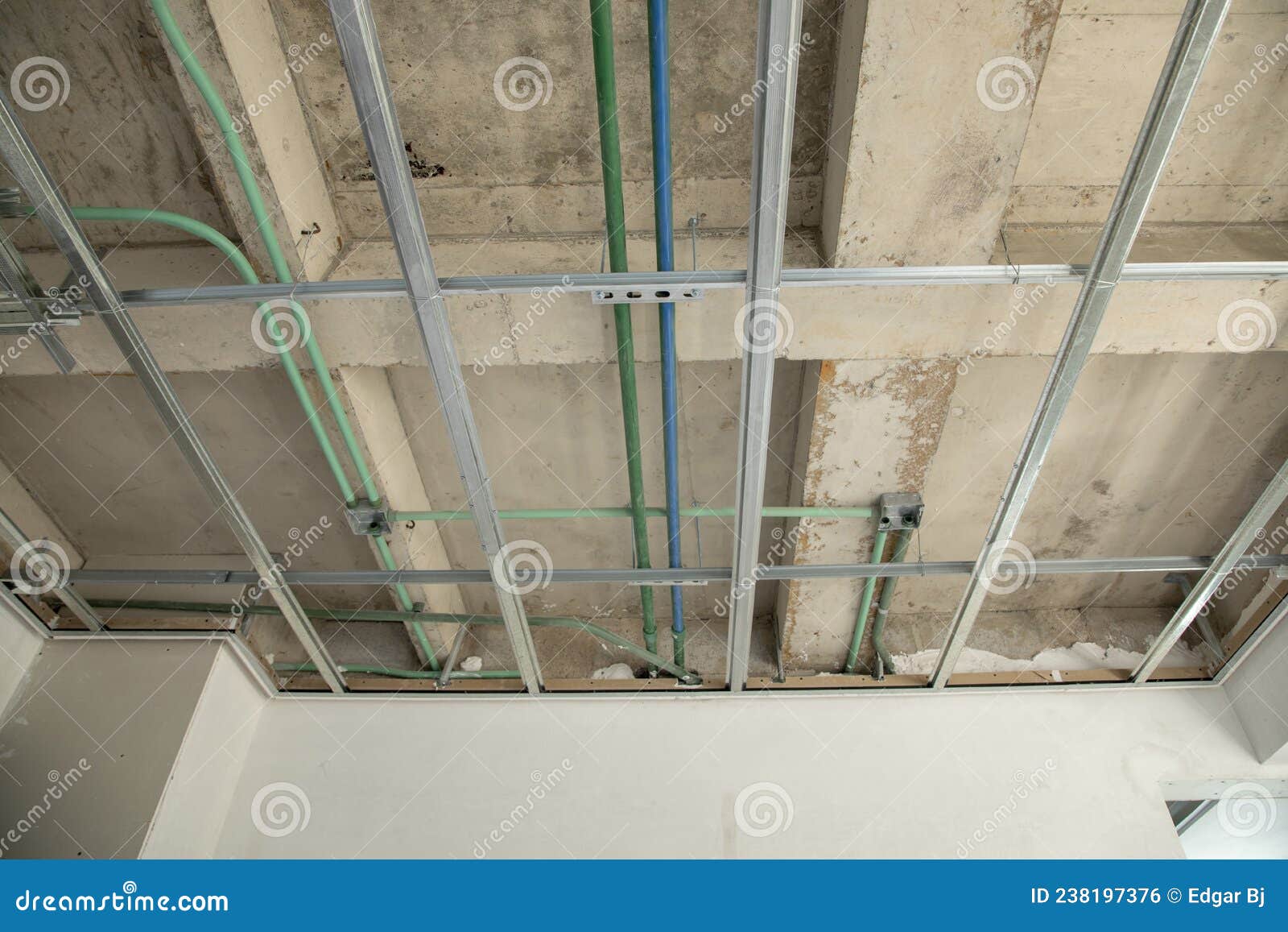 Piping and Electrical Installations in Construction Ceiling Stock Photo ...