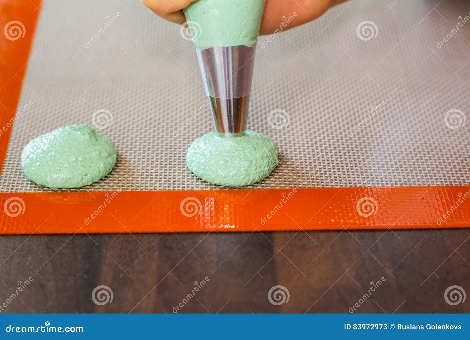 Piping Out Green Macaron Mixture Stock Image - Image of color, dessert ...