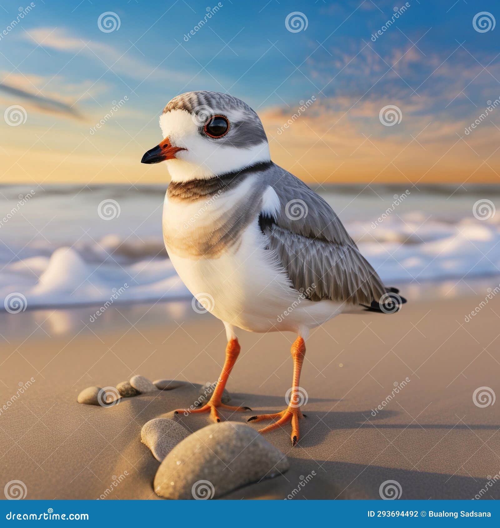 Piping Plover Bird Hand Drawn Vector | CartoonDealer.com #350843328