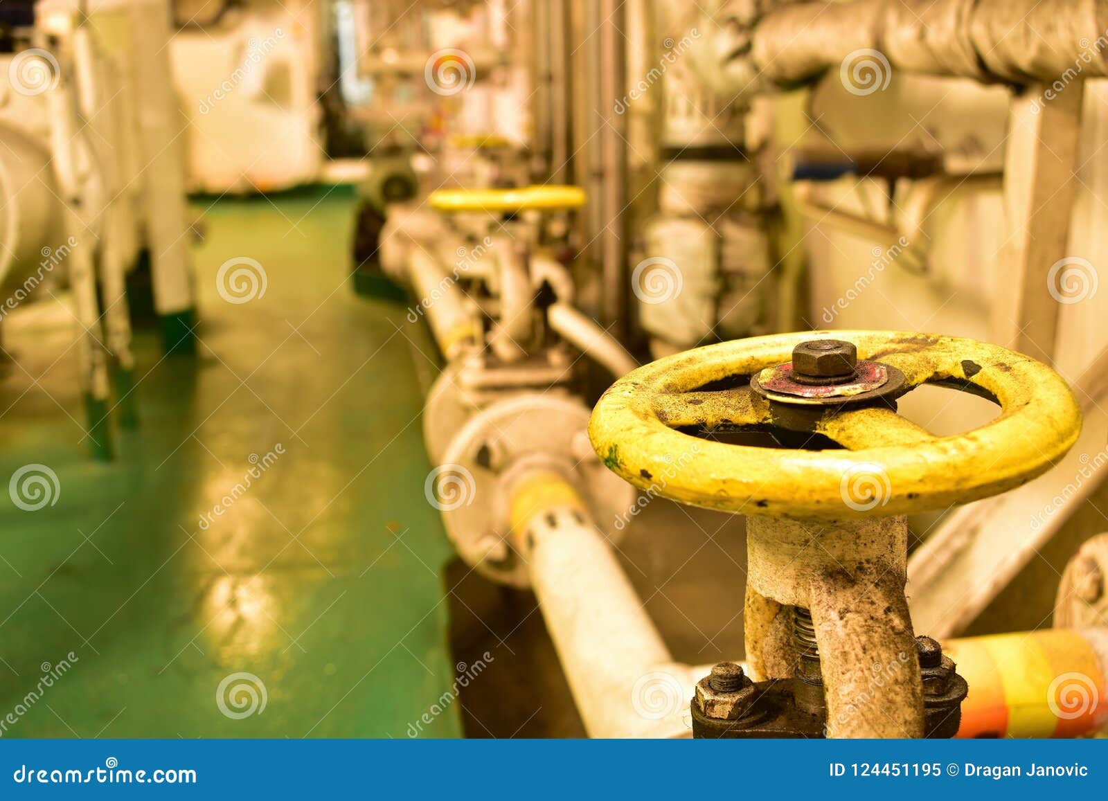 Valve, Piping System in the Engine Room Stock Image - Image of valves ...