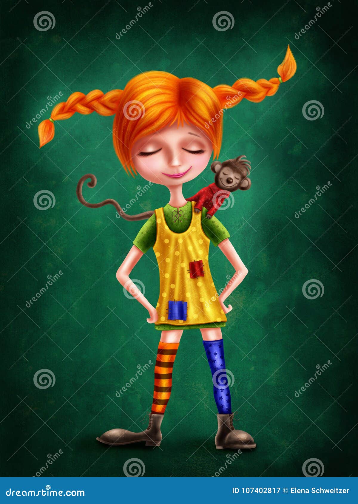 Pippi Longstocking Y Un Mono Stock de ilustración - Ilustración de ...