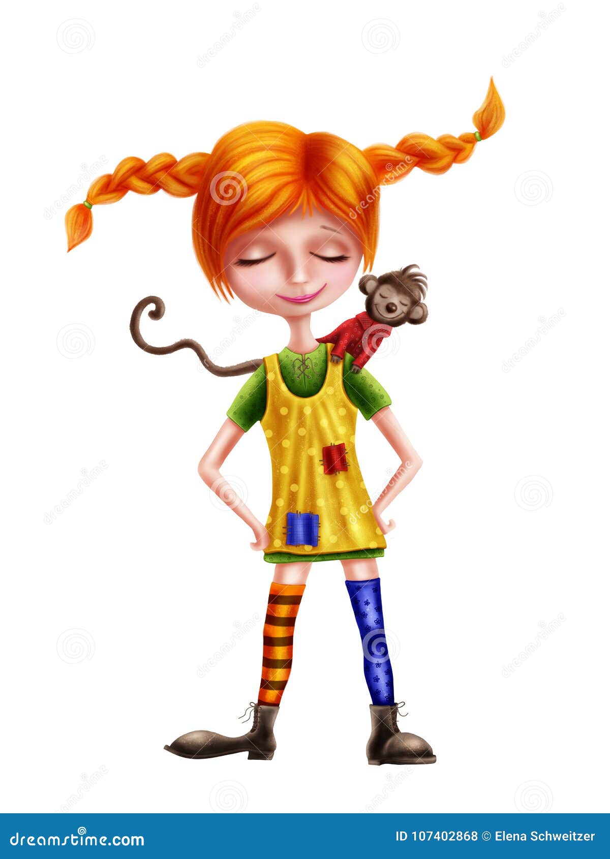 Pippi Longstocking Y Un Mono Stock de ilustración - Ilustración de ...