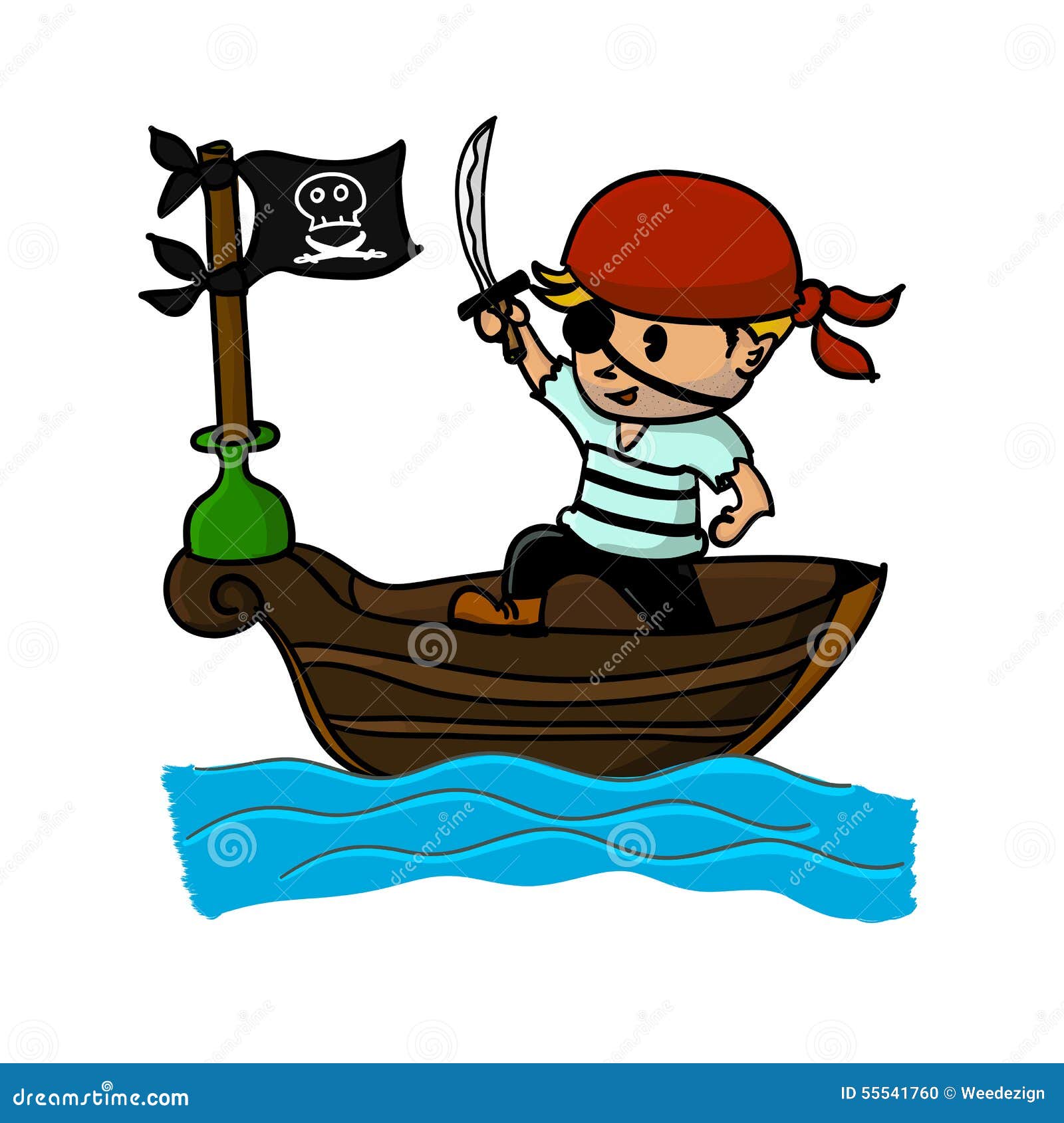 Piraatbeeldverhaal Op Boot Op Zee Vector Illustratie - Illustration of ...