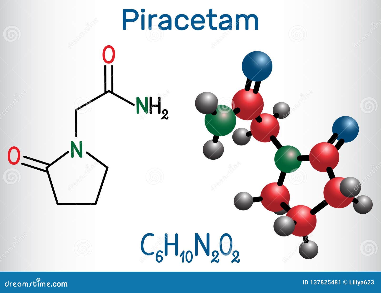 Piracetam Molecule. it is Nootropic Drug Stock Vector - Illustration of ...