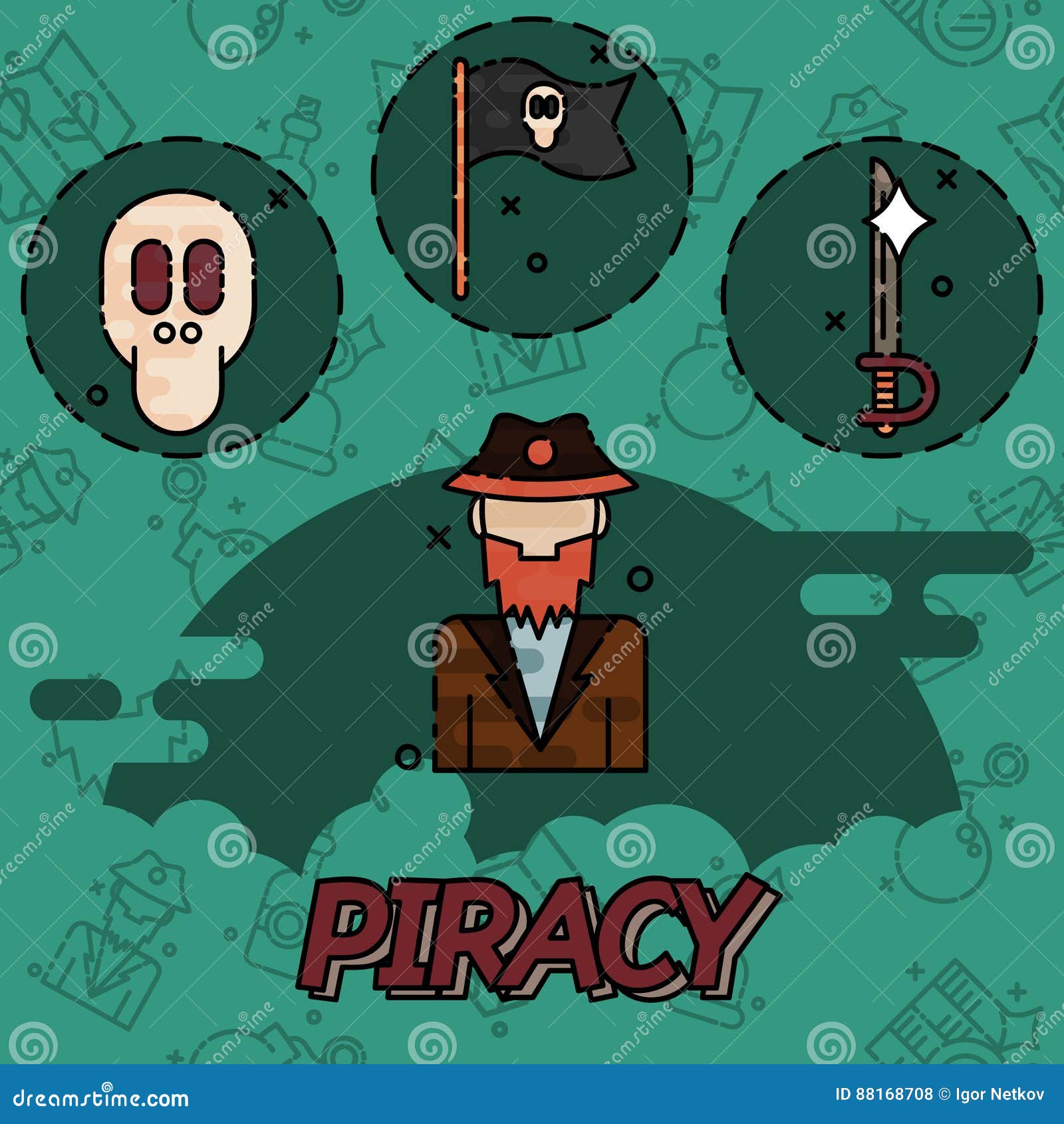 Piracy flat concept icons stock vector. Illustration of mobile - 88168708