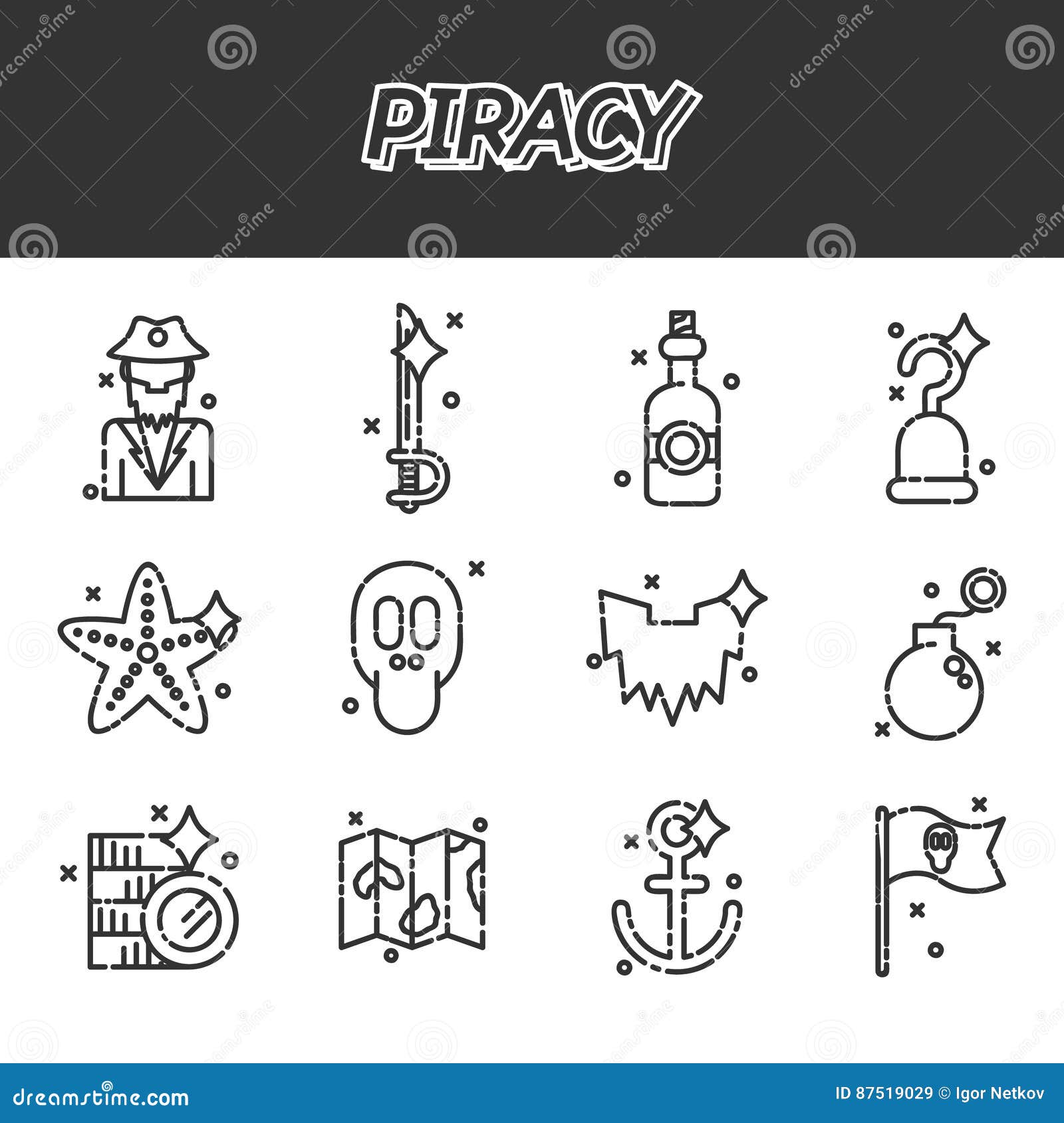 Piracy flat icons set stock vector. Illustration of graphic - 87519029