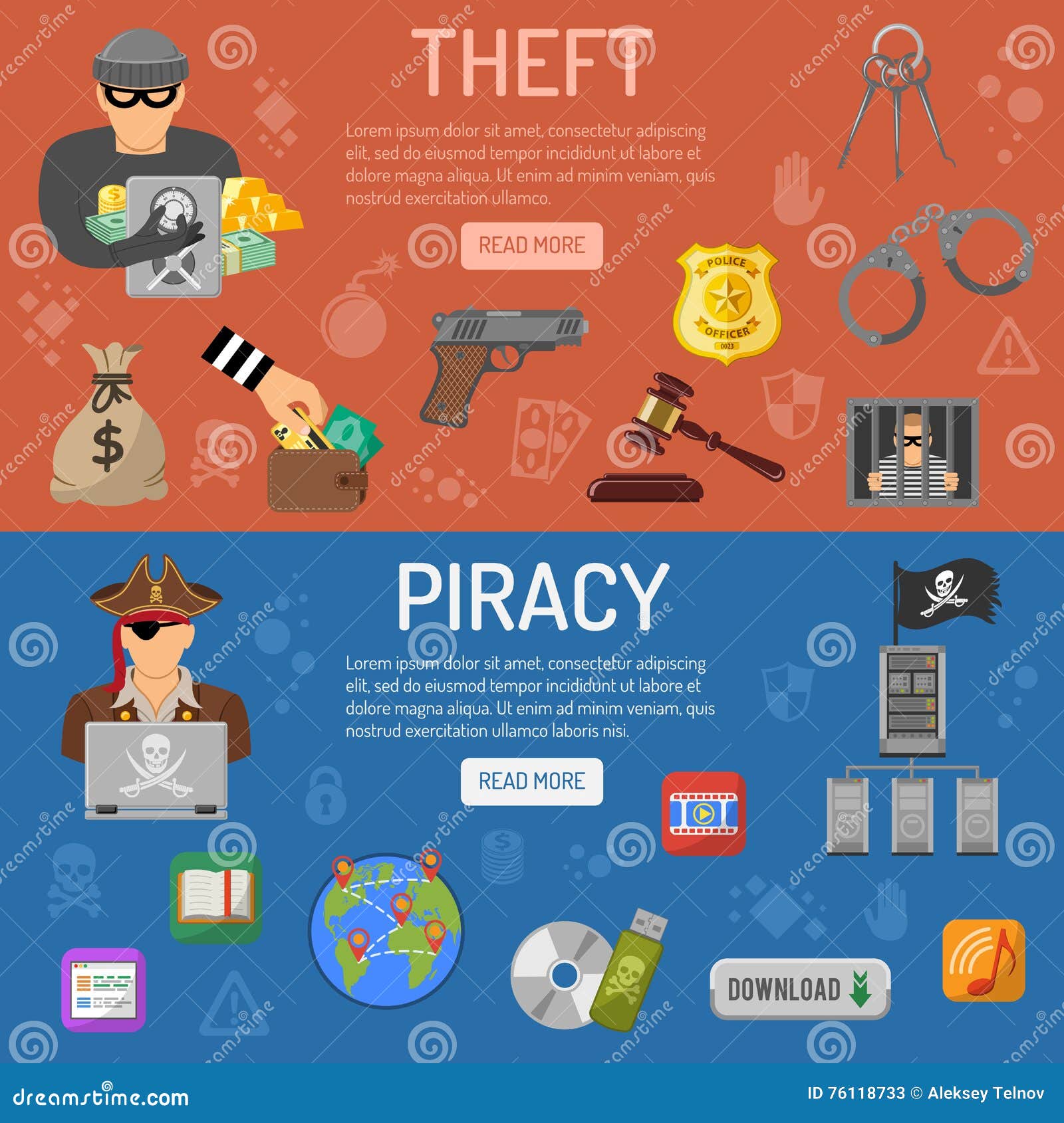Piracy and Theft Banners stock vector. Illustration of earth - 76118733