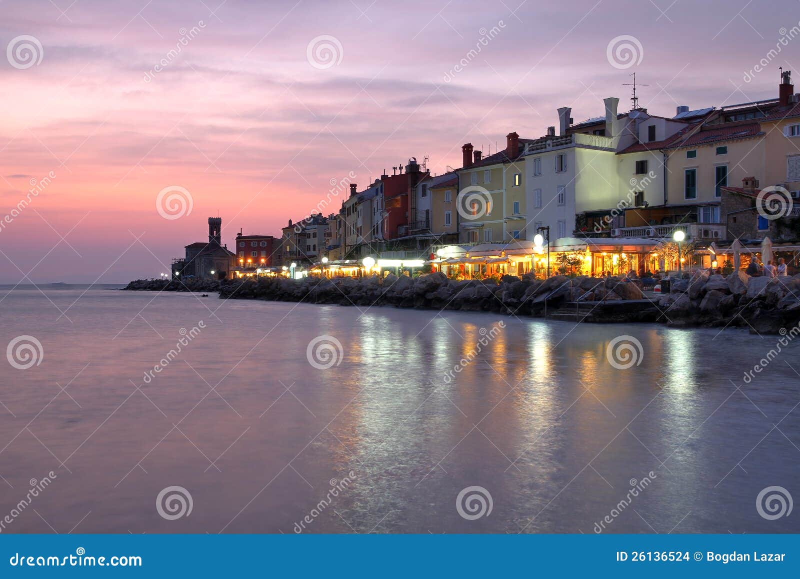 Piran, Slovenia stock photo. Image of sunset, night, mediterranean ...