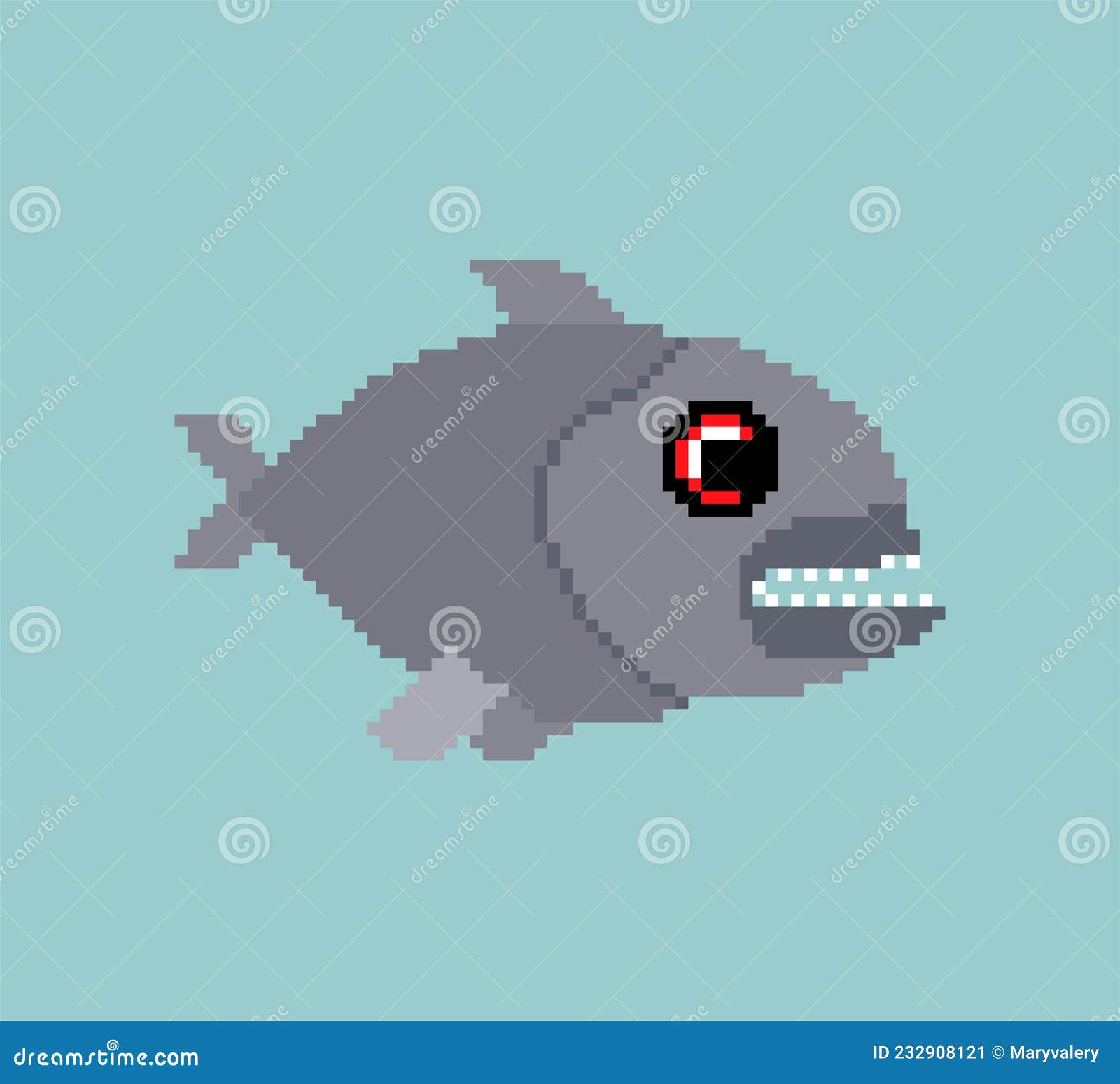 Piranha Pixel Art. Freshwater Fish Pixelated Stock Vector ...