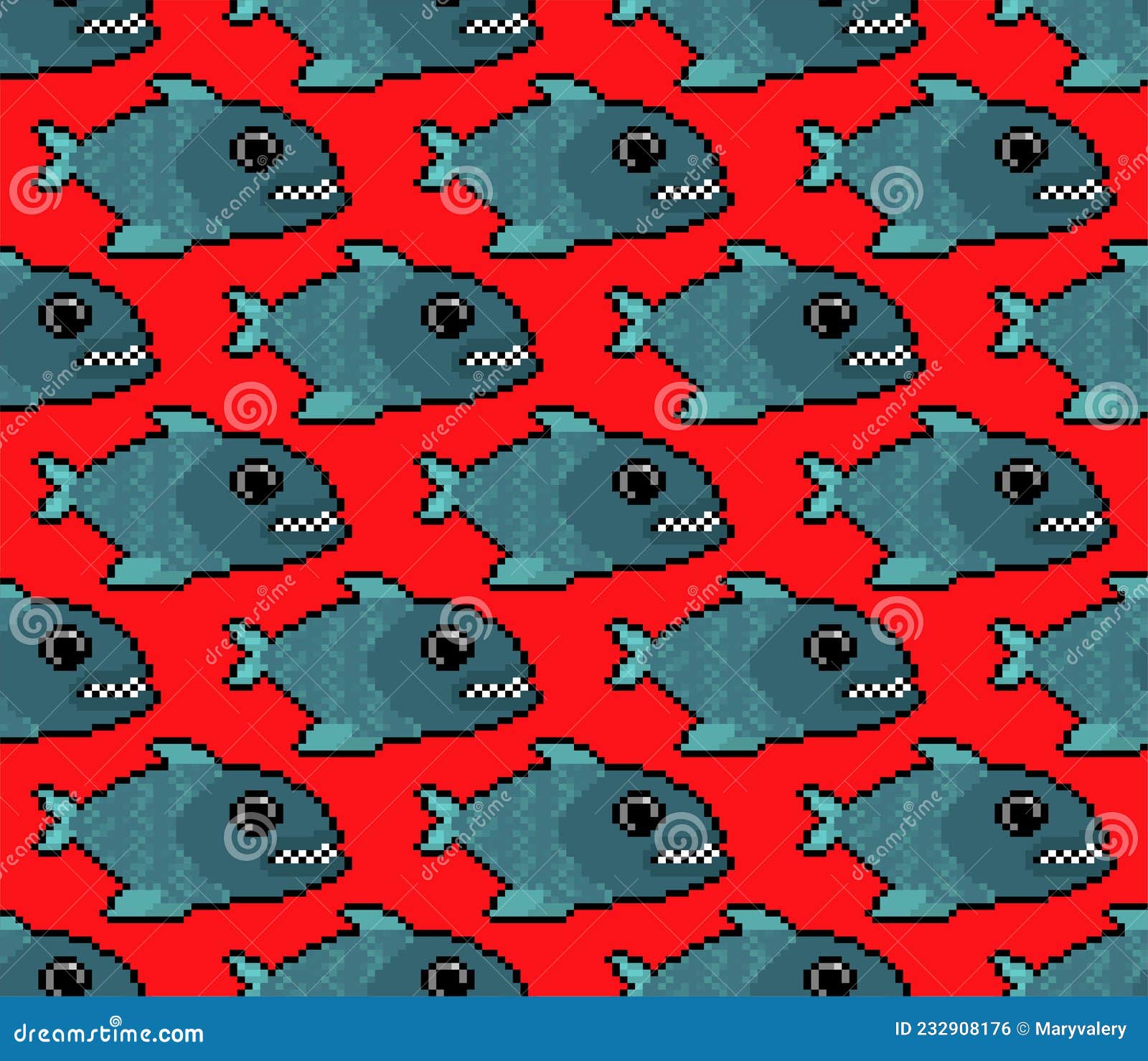 Piranha Pixel Art Pattern Seamless. Freshwater Fish Pixelated ...